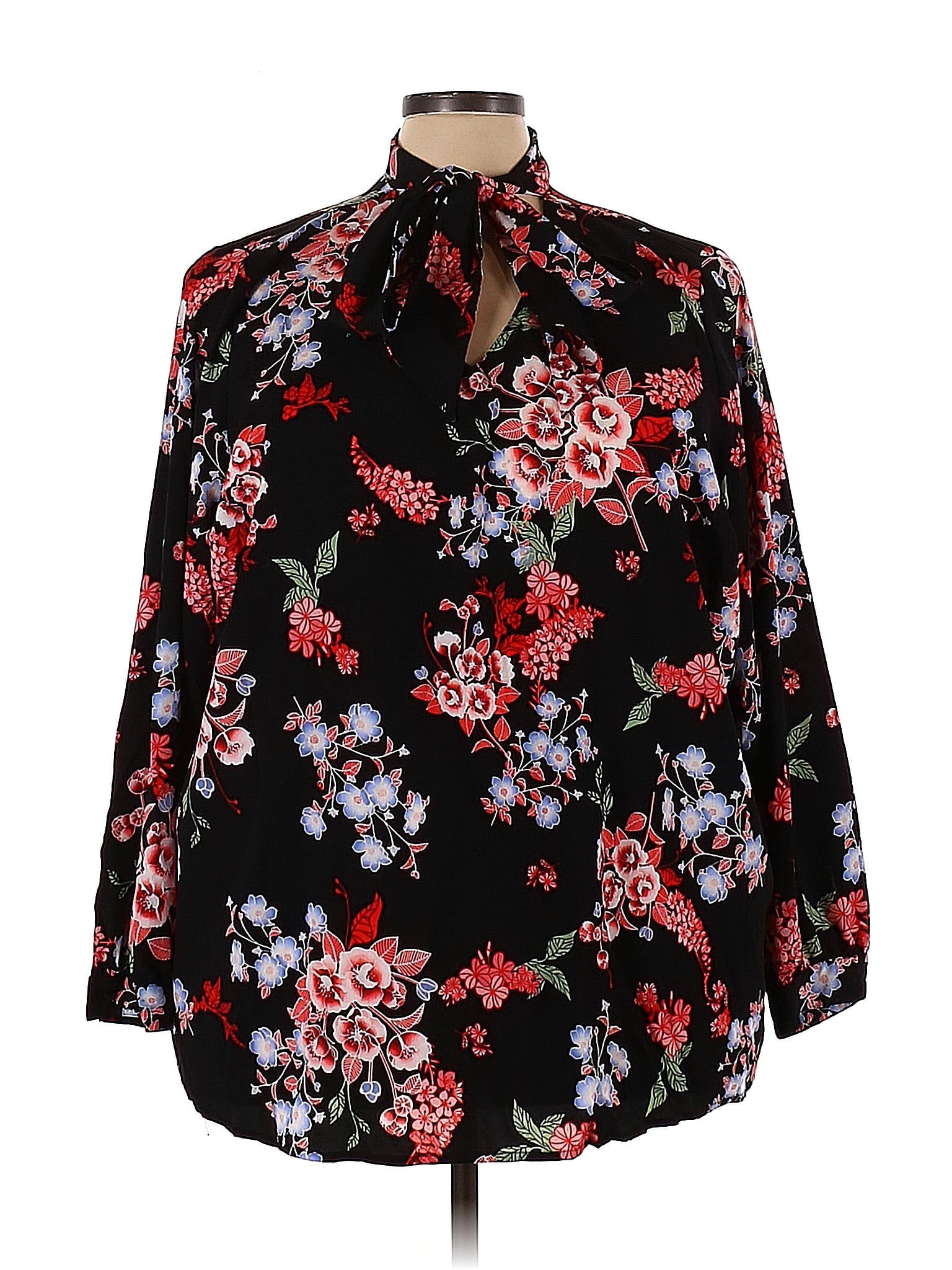 Lane Bryant 100 Polyester Floral Black 3 4 Sleeve Blouse Size 26 28