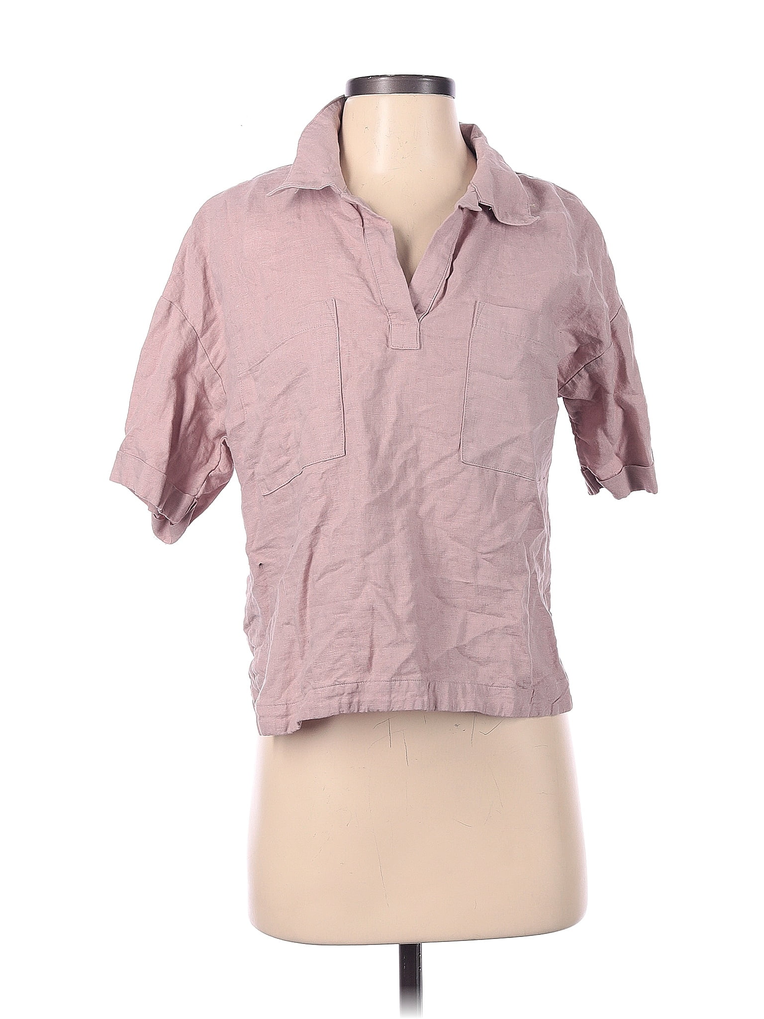 Mod Ref 100% Linen Pink Short Sleeve Blouse Size S - 86% off | thredUP