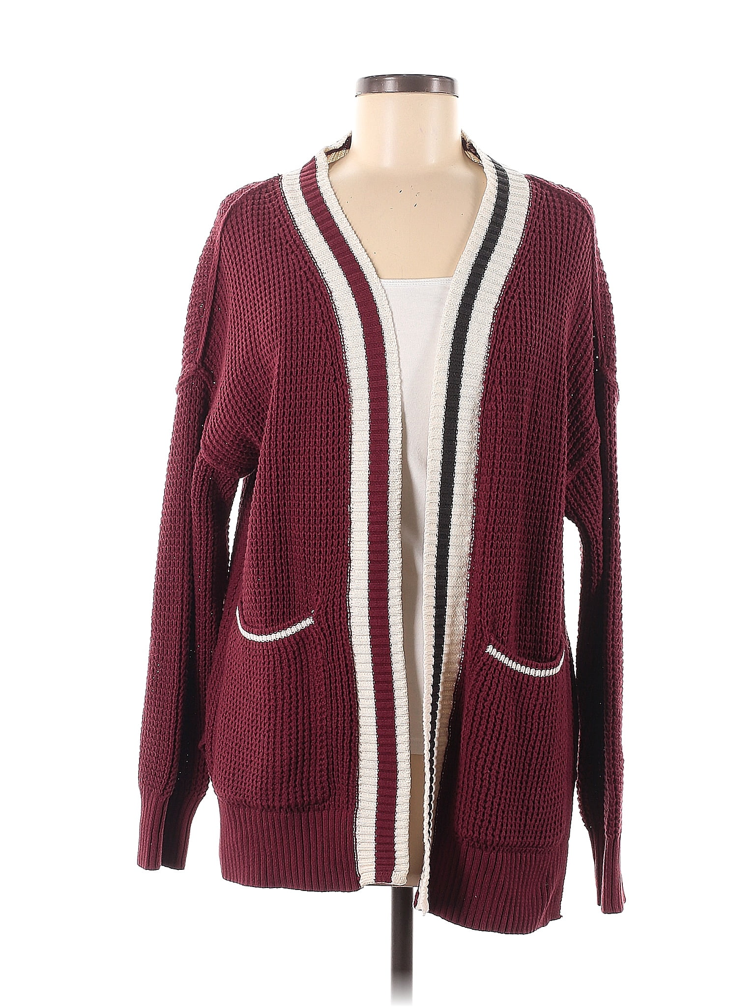 Universal Thread 100% Cotton Color Block Burgundy Cardigan Size M - 25% ...