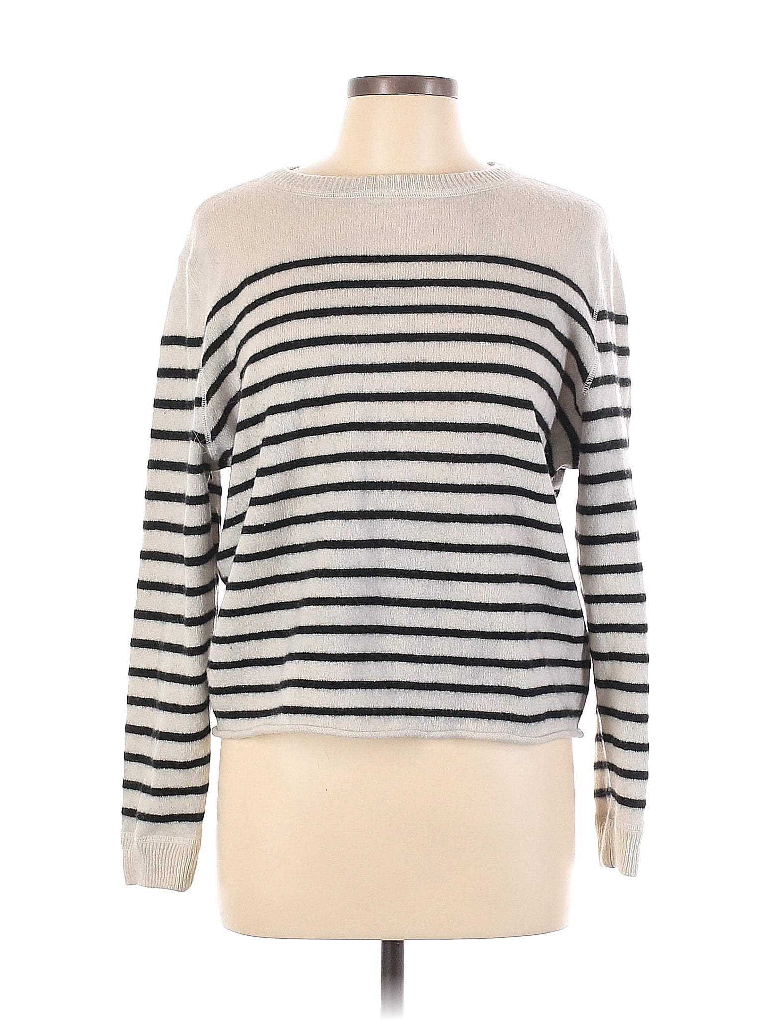 Reformation 100% Cashmere Color Block Stripes Silver Cashmere Pullover ...