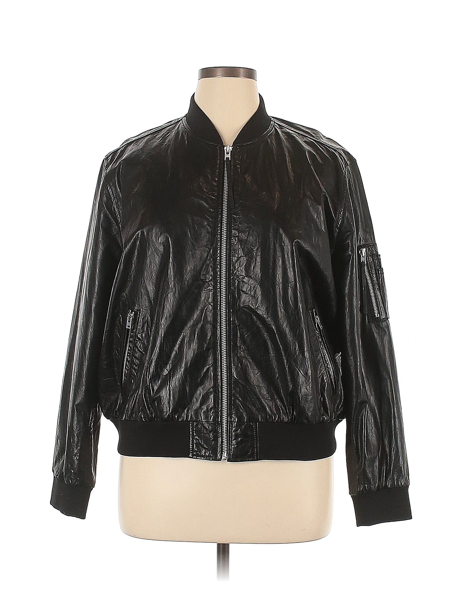 Gap 100% Polyester Solid Black Faux Leather Jacket Size XL - 66% off | thredUP