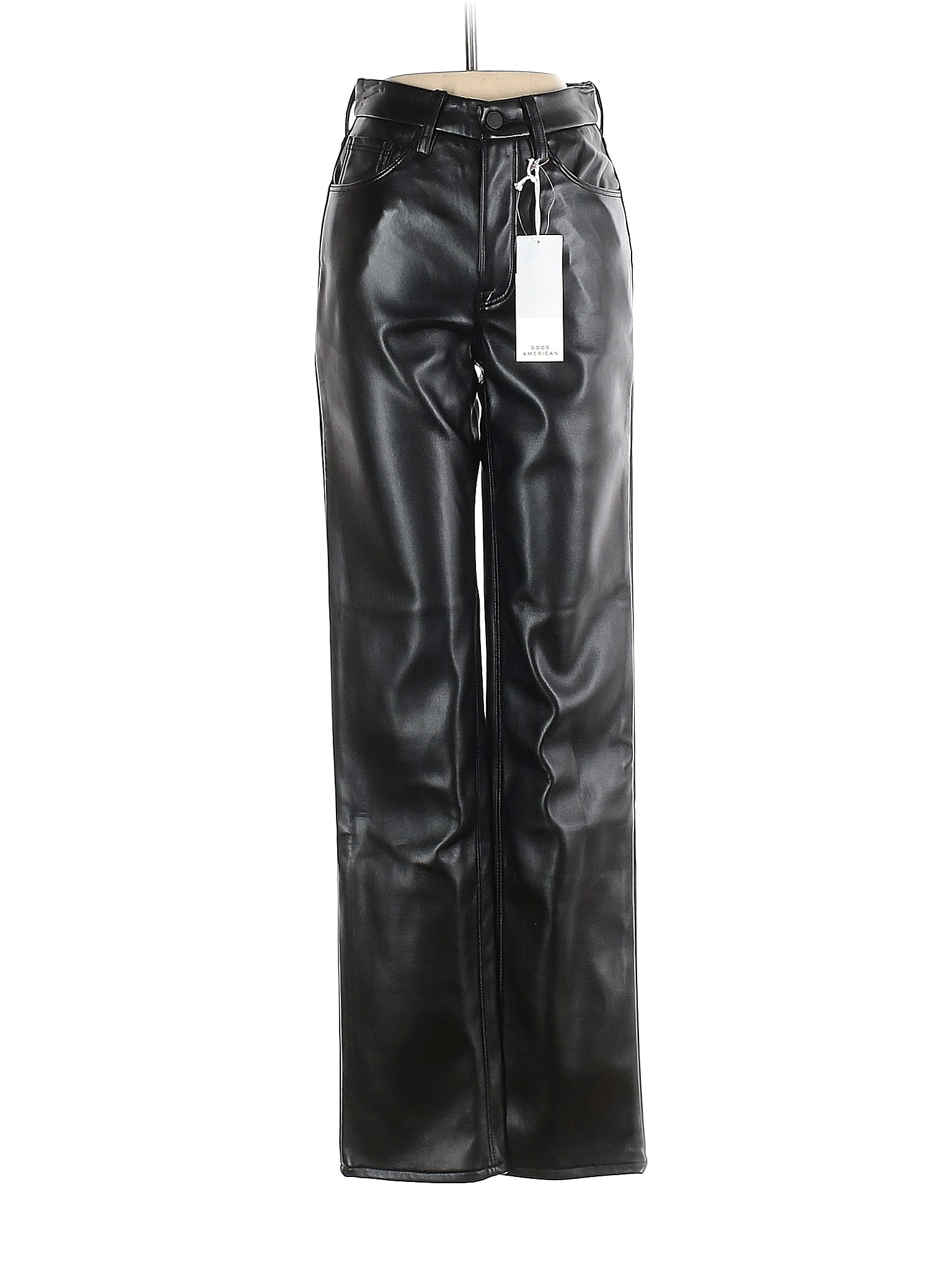 Good American 100% Polyurethane Solid Black Faux Leather Pants 25 Waist ...