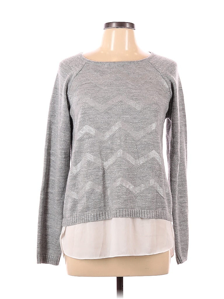 AB Studio Chevron-herringbone Color Block Gray Pullover Sweater Size L ...