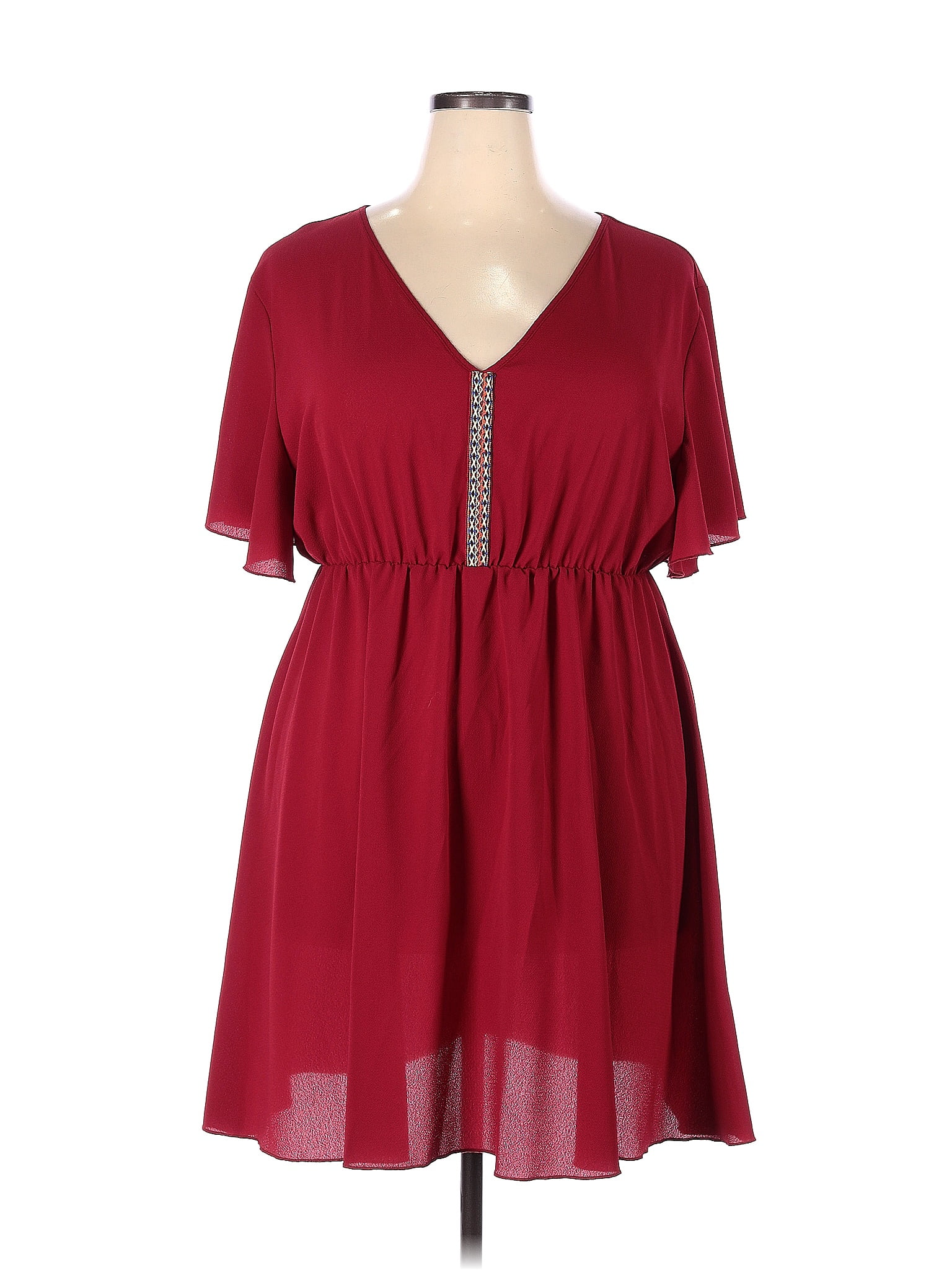 Shein 100 Polyester Solid Maroon Burgundy Casual Dress Size 2x Plus