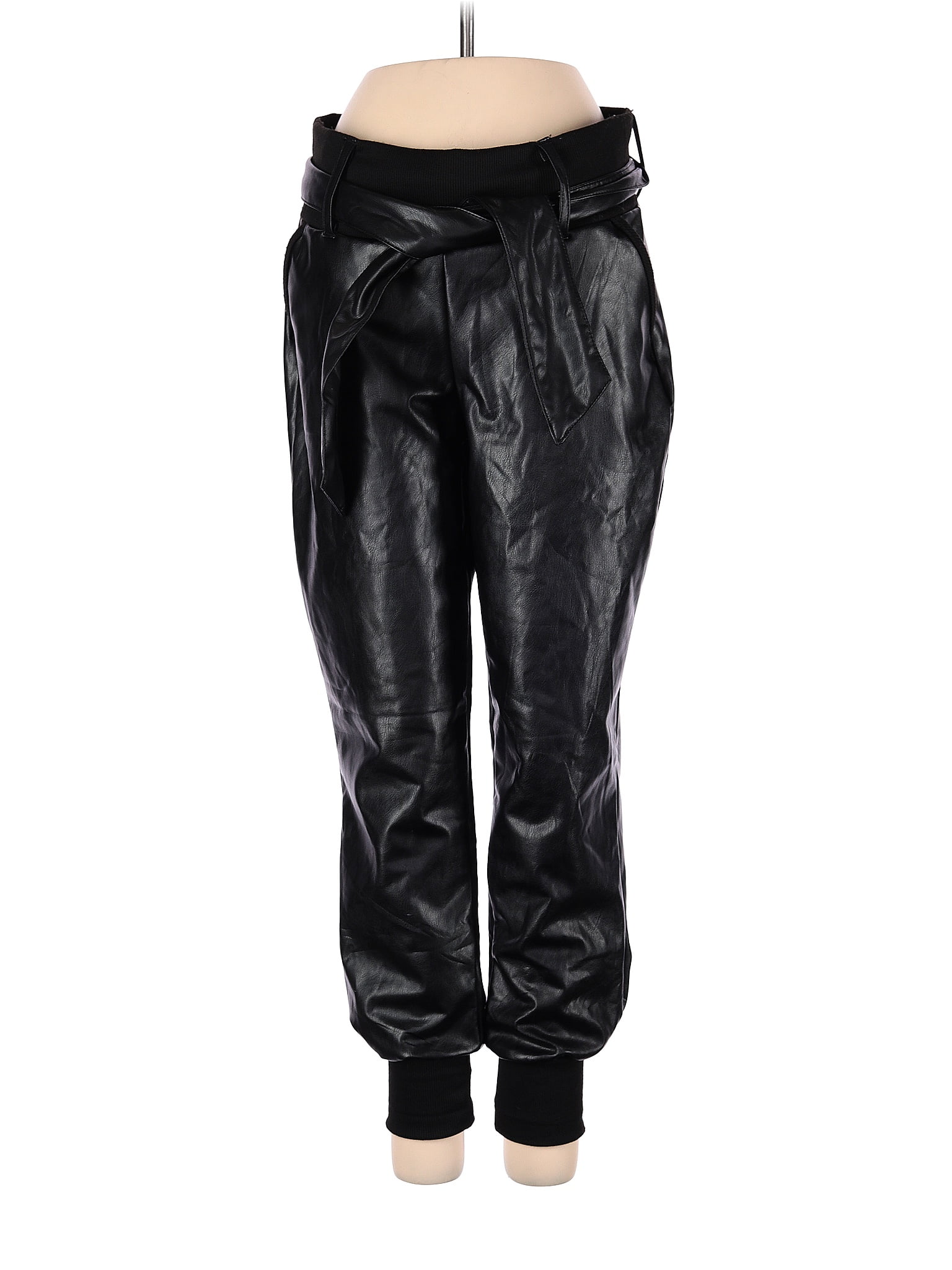 Rewash 100% Polyurethane Solid Black Faux Leather Pants Size S - 59% ...