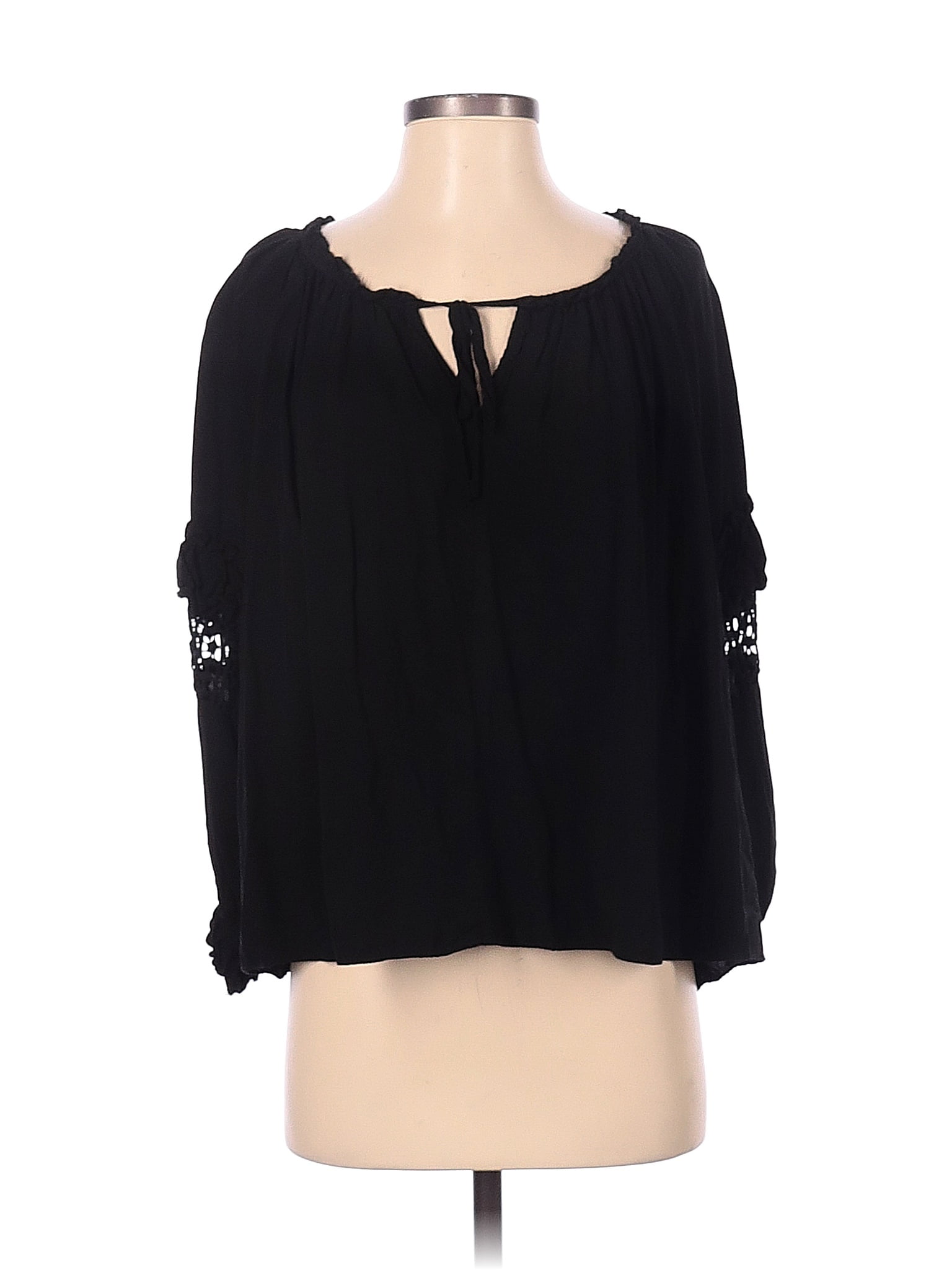 Mustard Seed 100 Rayon Polka Dots Black Long Sleeve Blouse Size S 47