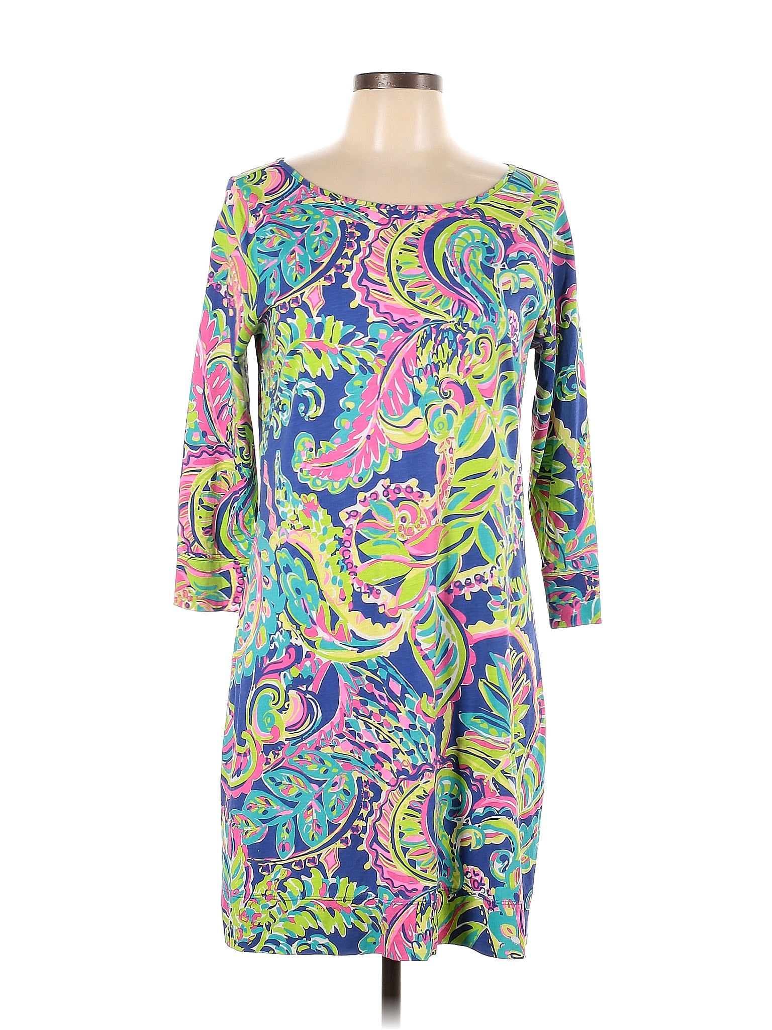 Lilly Pulitzer 100 Cotton Multi Color Blue Casual Dress Size L 62