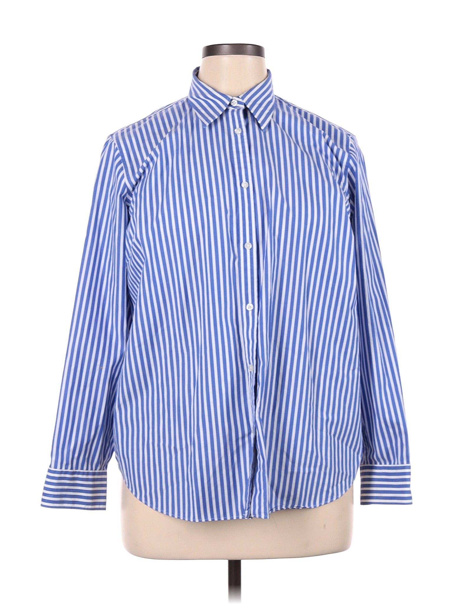 Chaps 100% Cotton Stripes Blue Long Sleeve Button-Down Shirt Size 1X (Plus) - 60% off | thredUP