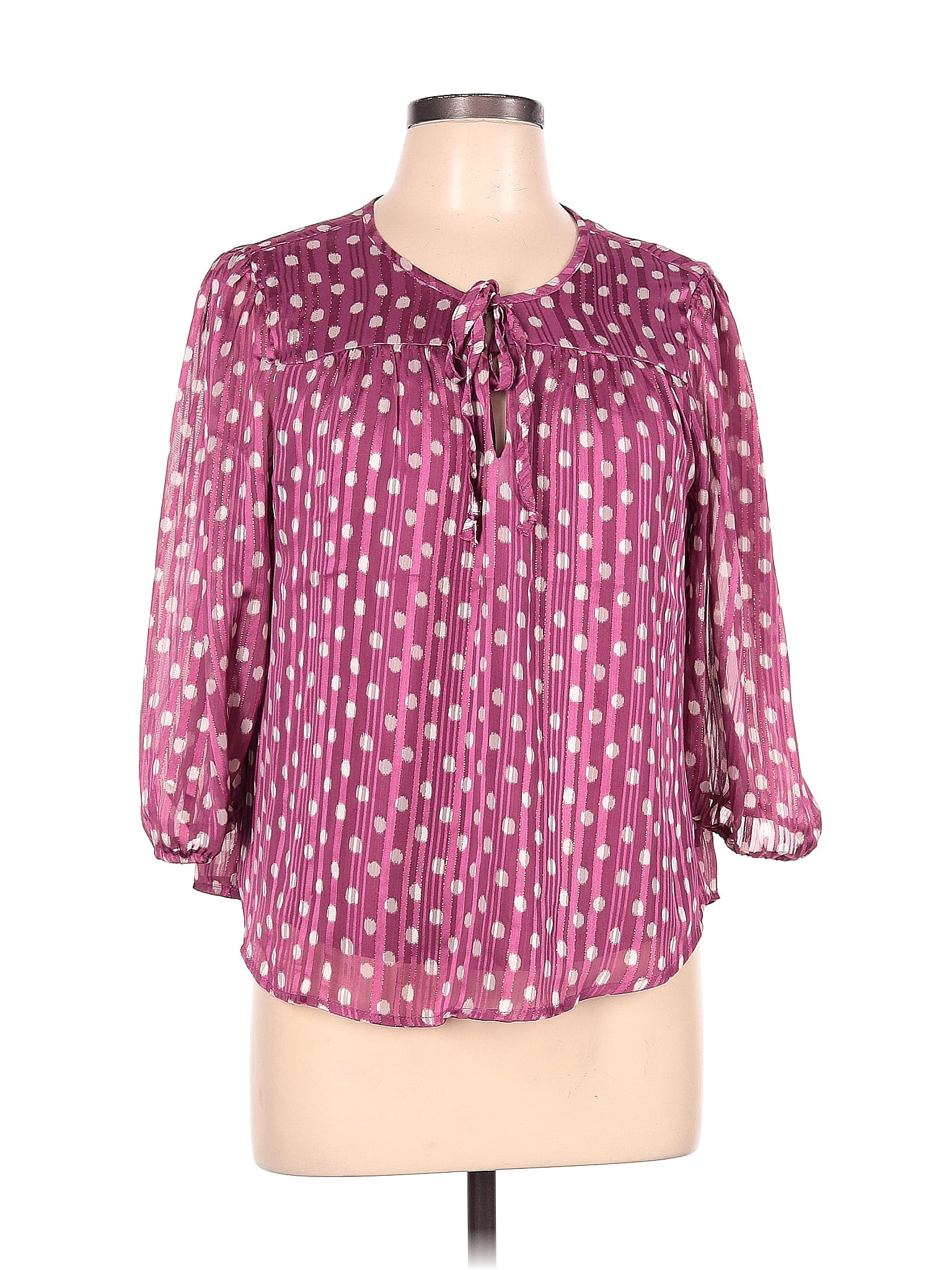 retrology 100% Polyester Purple Long Sleeve Top Size L (Petite) - 68% ...