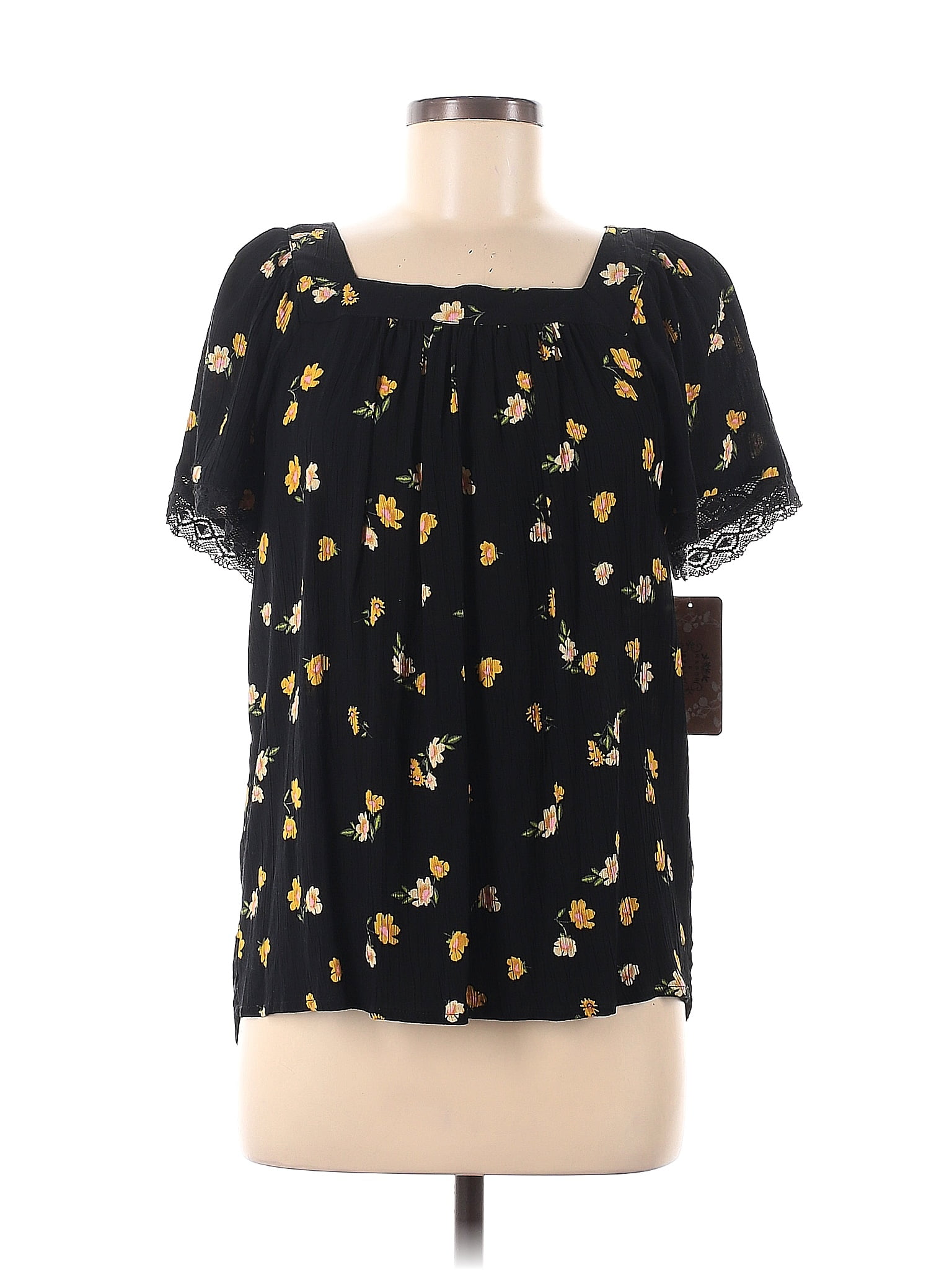 Mason And Belle 100 Rayon Floral Black Short Sleeve Blouse Size M 61