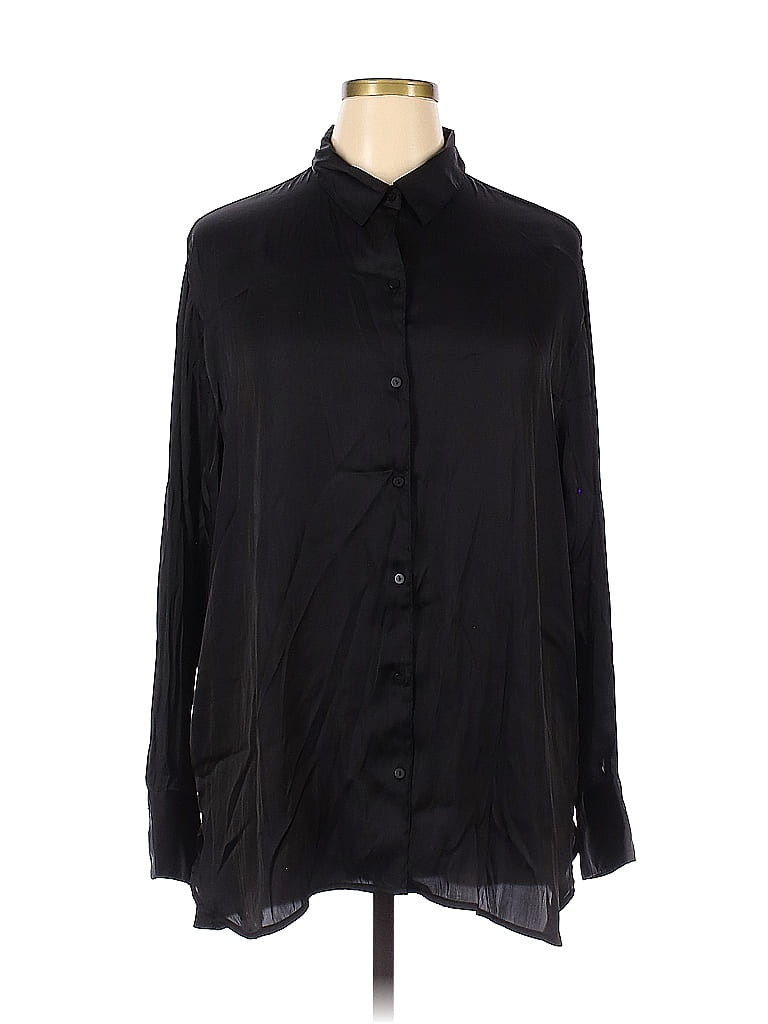 Old Navy 100 Polyester Solid Black Long Sleeve Blouse Size Xl Tall