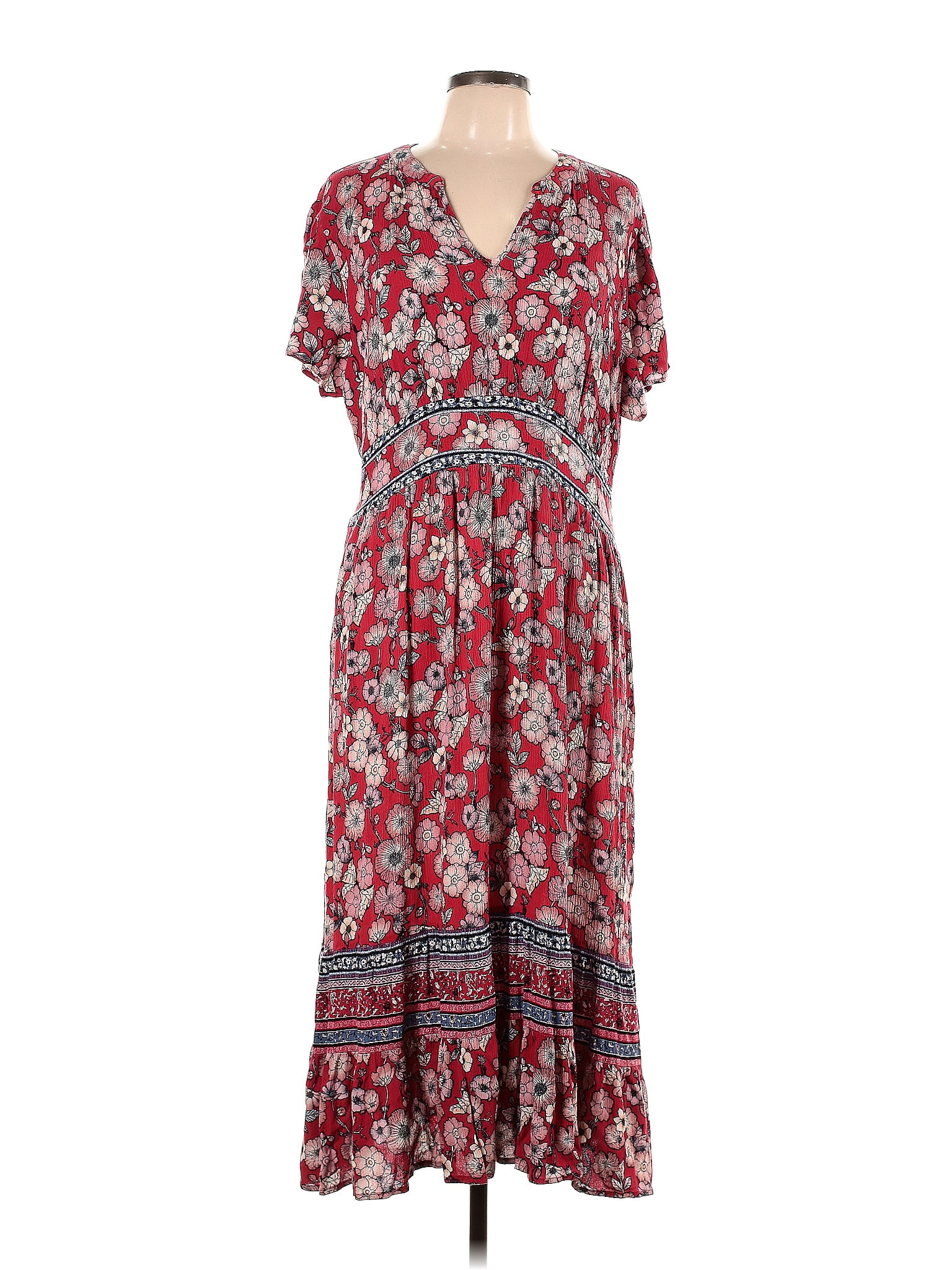 Knox Rose 100 Rayon Floral Multi Color Burgundy Casual Dress Size Xl