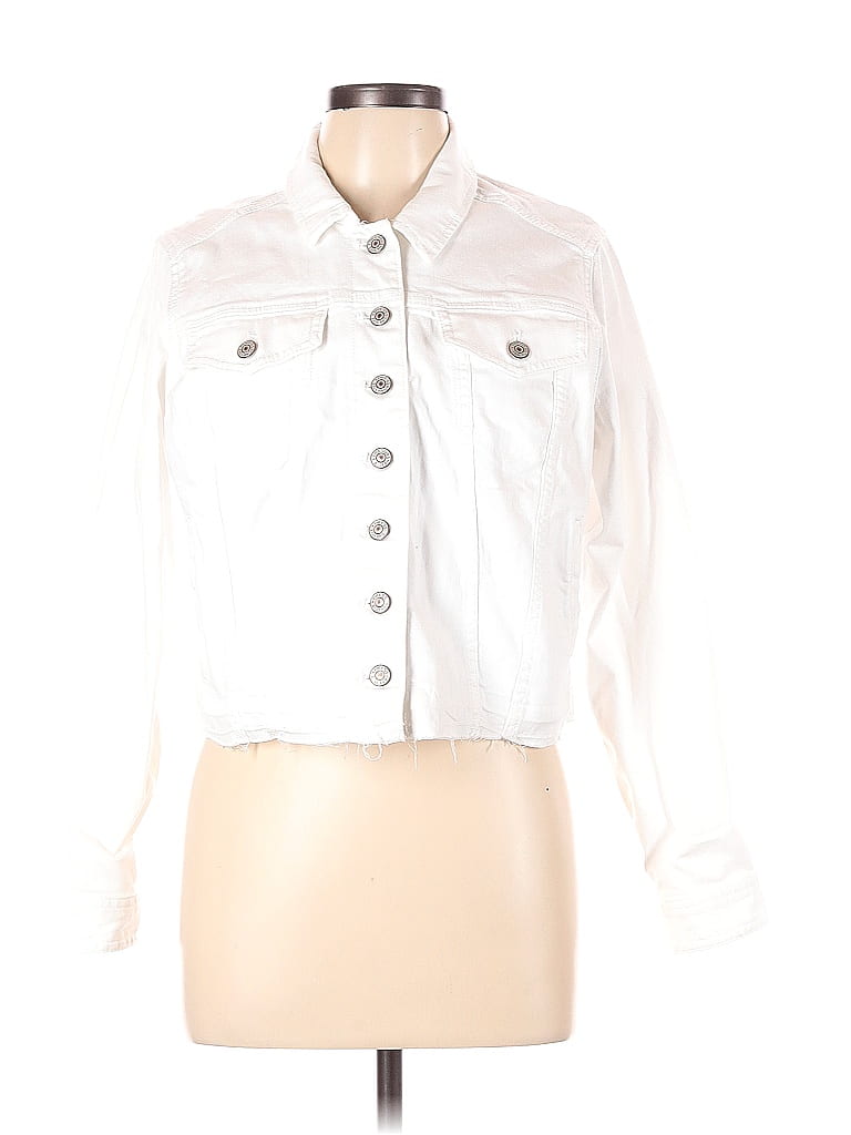 Express Outlet Solid White Denim Jacket Size L - 47% off | thredUP