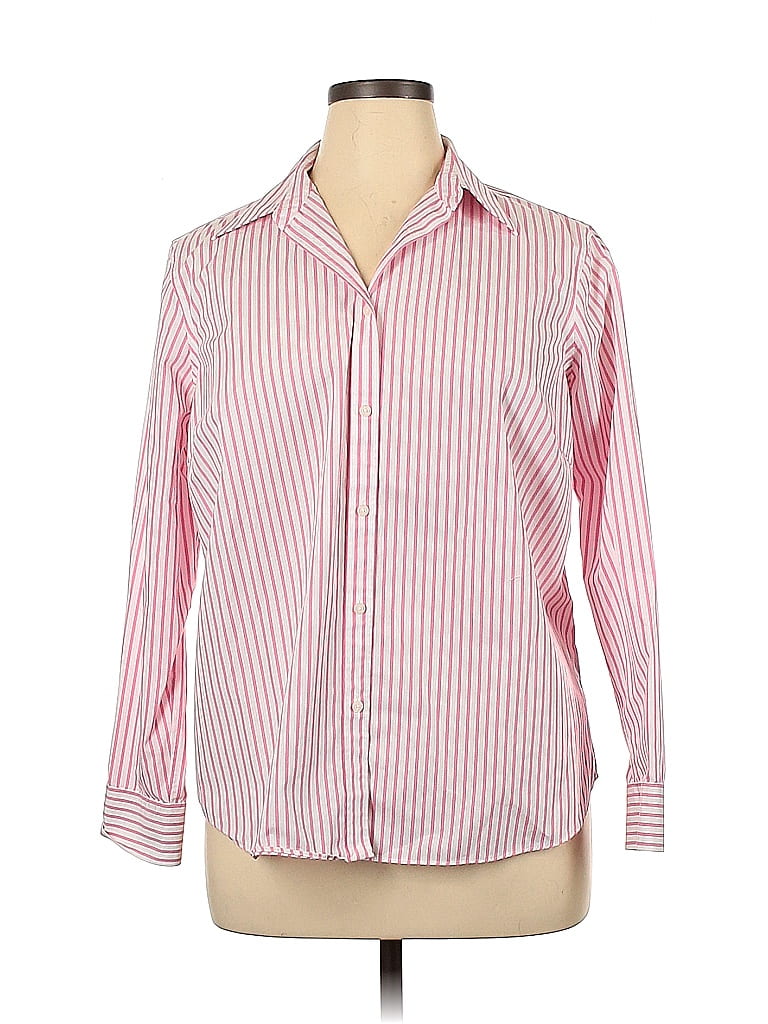 Chaps 100% Cotton Stripes Pink Long Sleeve Button-Down Shirt Size 1X (Plus) - 50% off | thredUP