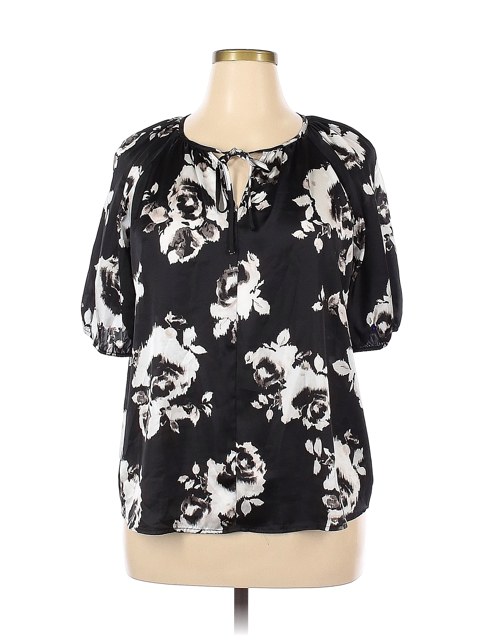 Simply Vera Vera Wang 100 Polyester Floral Black Short Sleeve Blouse