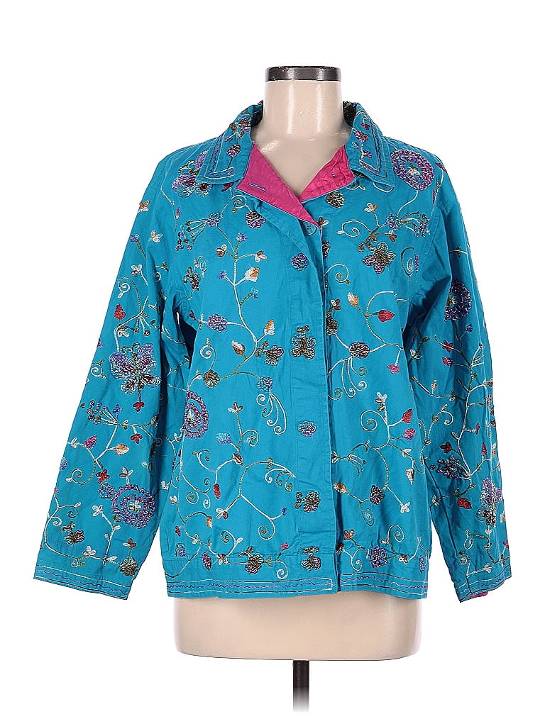 The Quacker Factory 100% Cotton Teal Jacket Size M - 68% off | ThredUp