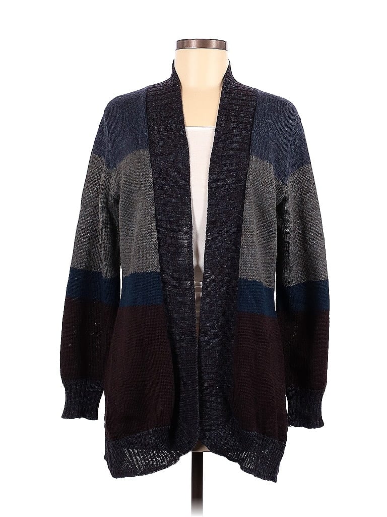 Peruvian Connection Color Block Stripes Multi Color Blue Cardigan Size
