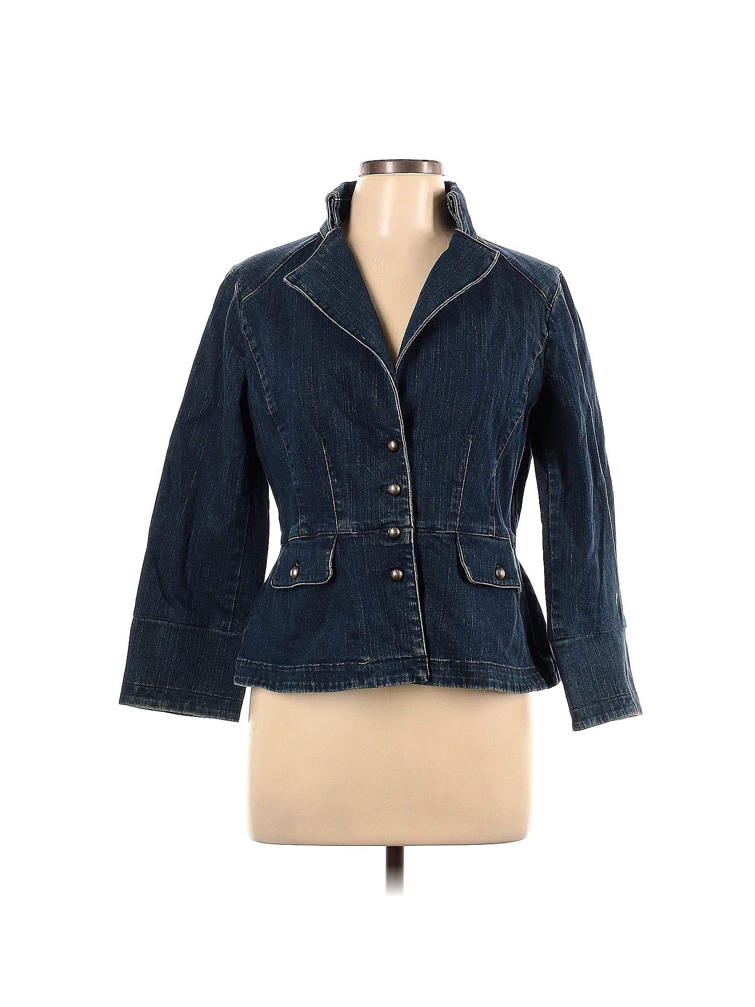 Nine West Solid Blue Denim Jacket Size 10 - 67% off | thredUP