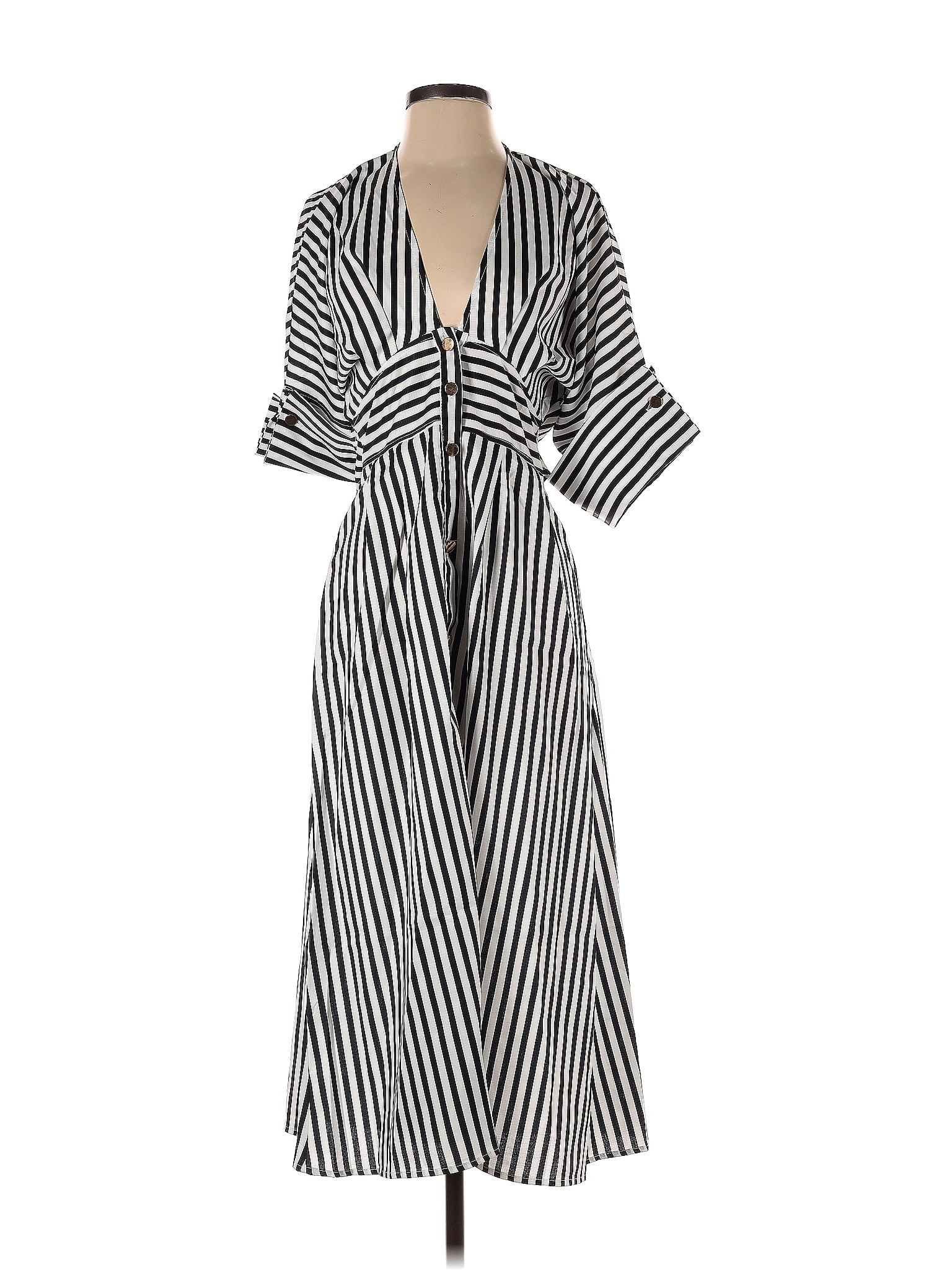 Shein 100% Polyester Stripes Multi Color Black Casual Dress Size XS ...