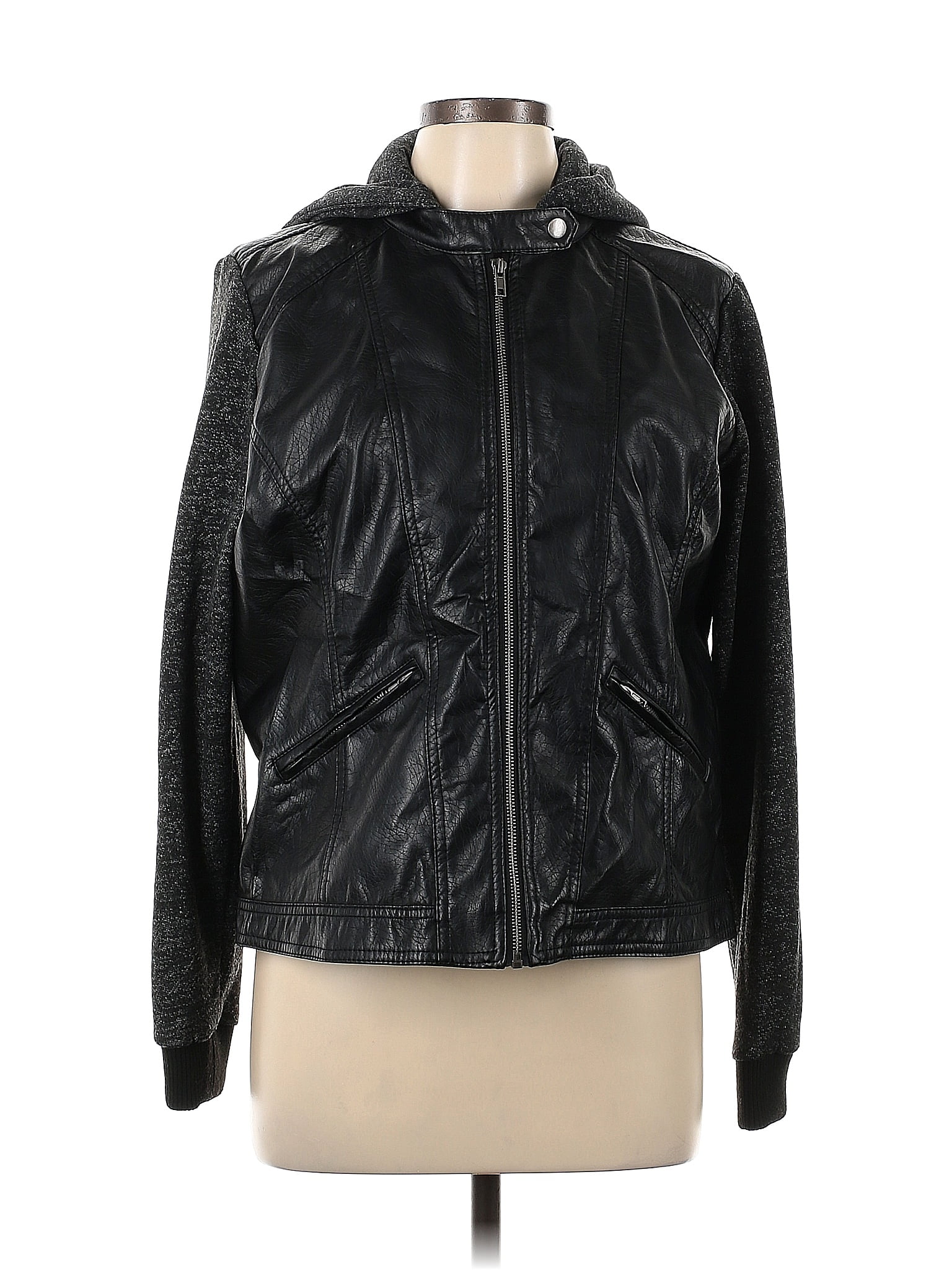 Jason Maxwell 100% Polyurethane Solid Black Faux Leather Jacket Size L ...
