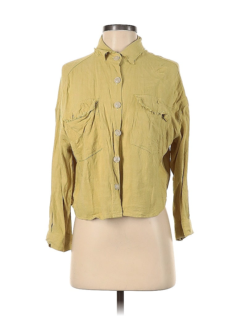 Polagram Checkered-gingham Yellow Green Long Sleeve Button-Down Shirt ...