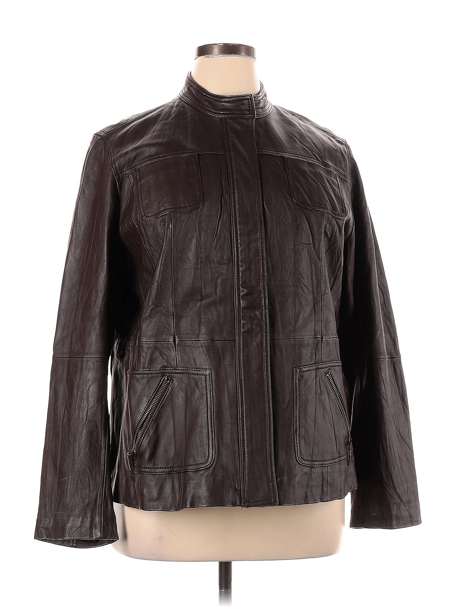 Chico's 100% Leather Solid Brown Leather Jacket Size XL (3) - 74% off | thredUP