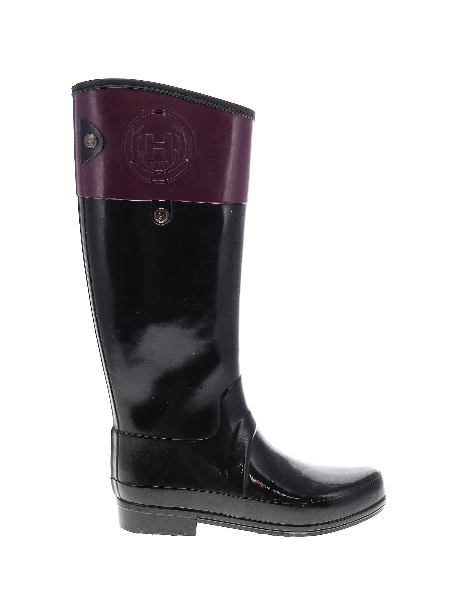 Hunter Solid Black Burgundy Rain Boots Size 7 - 58% off | thredUP