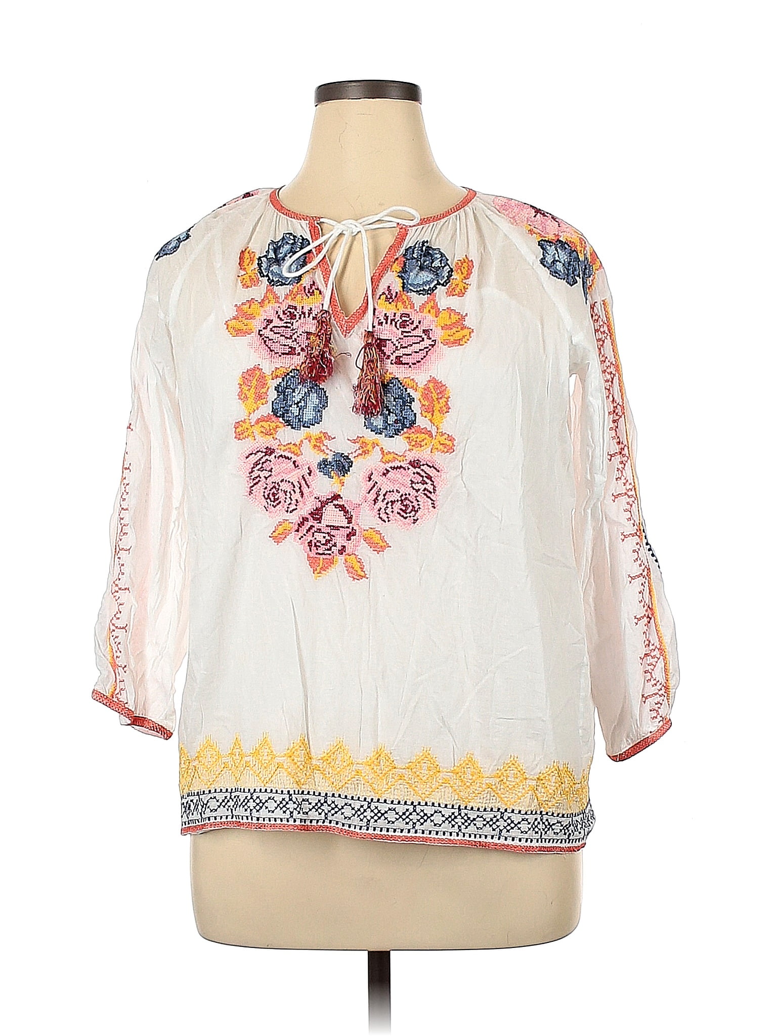 Tolani 100% Cotton Floral White Long Sleeve Top Size XL - 78% off | thredUP