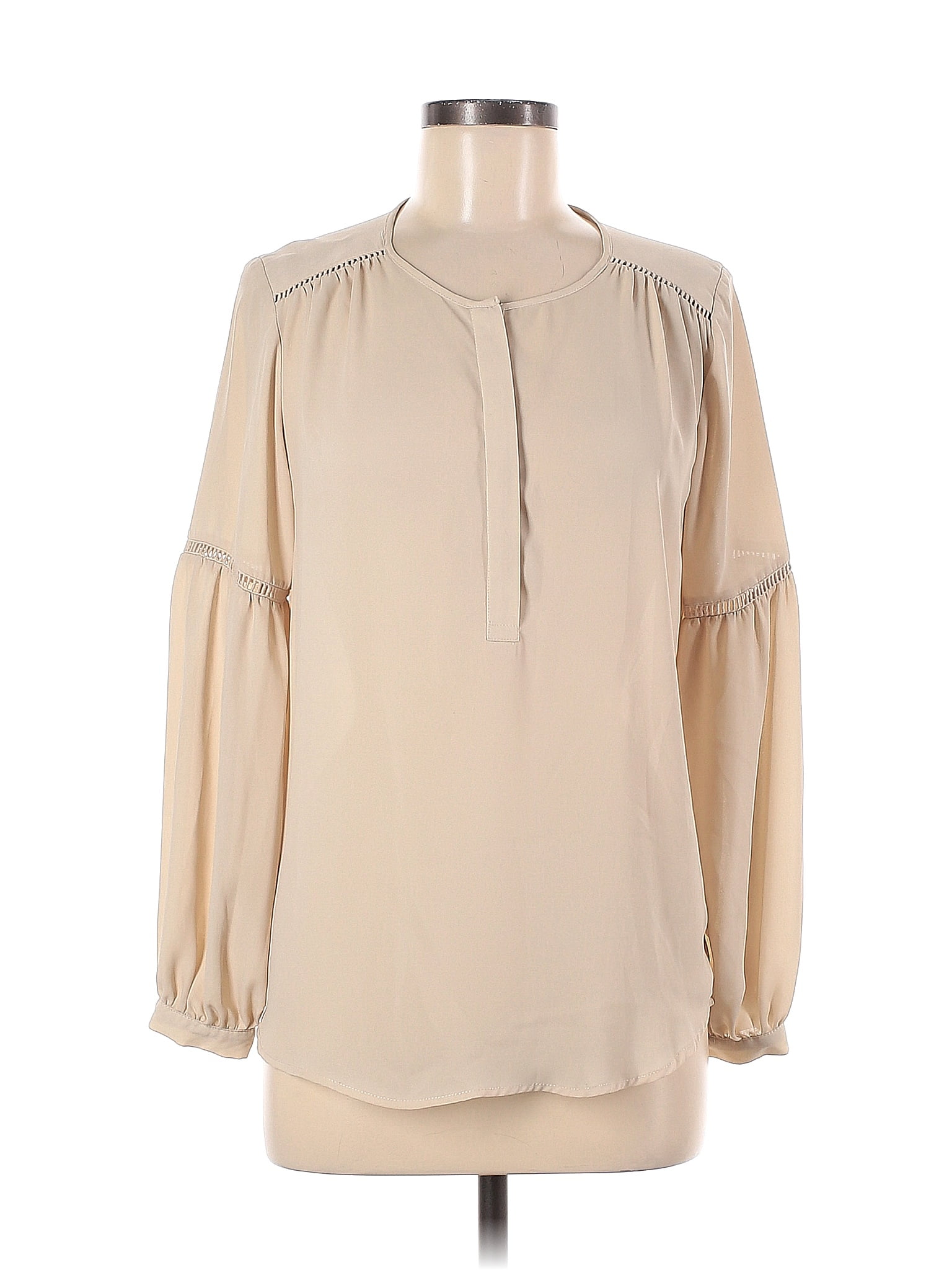 Violet And Claire 100 Polyester Solid Tan Ivory Long Sleeve Blouse Size