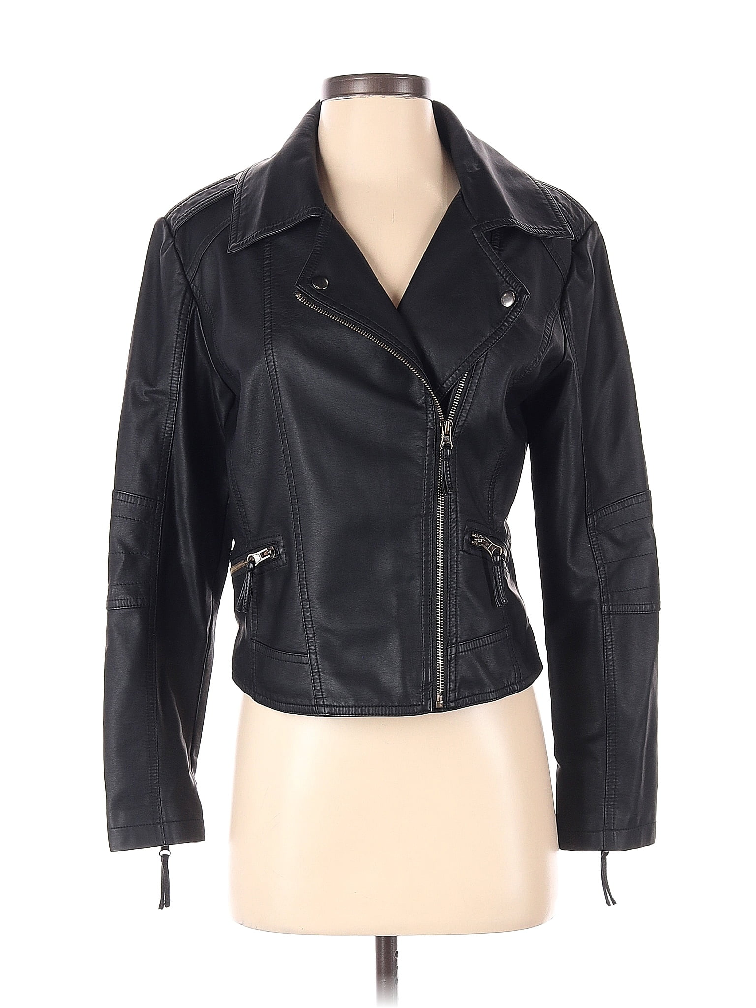 DB Studio 100% Polyurethane Solid Black Faux Leather Jacket Size S - 71% off | thredUP
