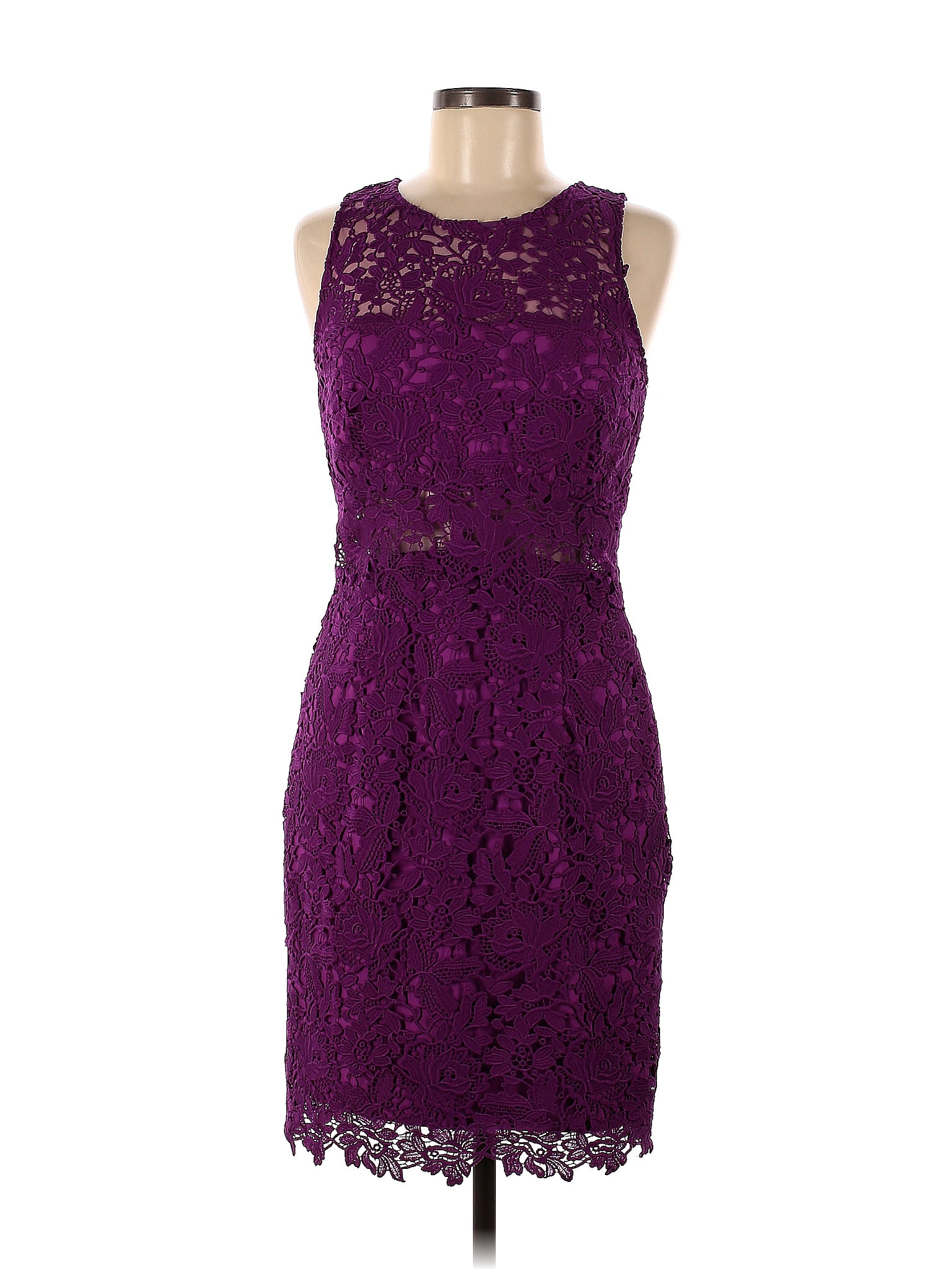 Ml Monique Lhuillier 100 Polyester Solid Purple Mulberry Lace Sheath