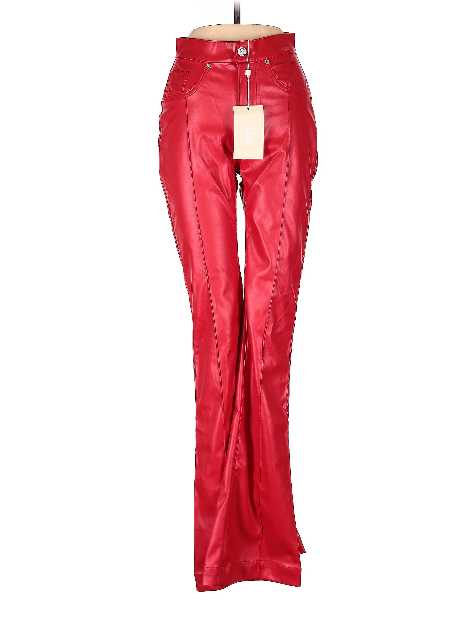 REVICE 100% Polyester Solid Red Faux Leather Pants 25 Waist - 60% off ...