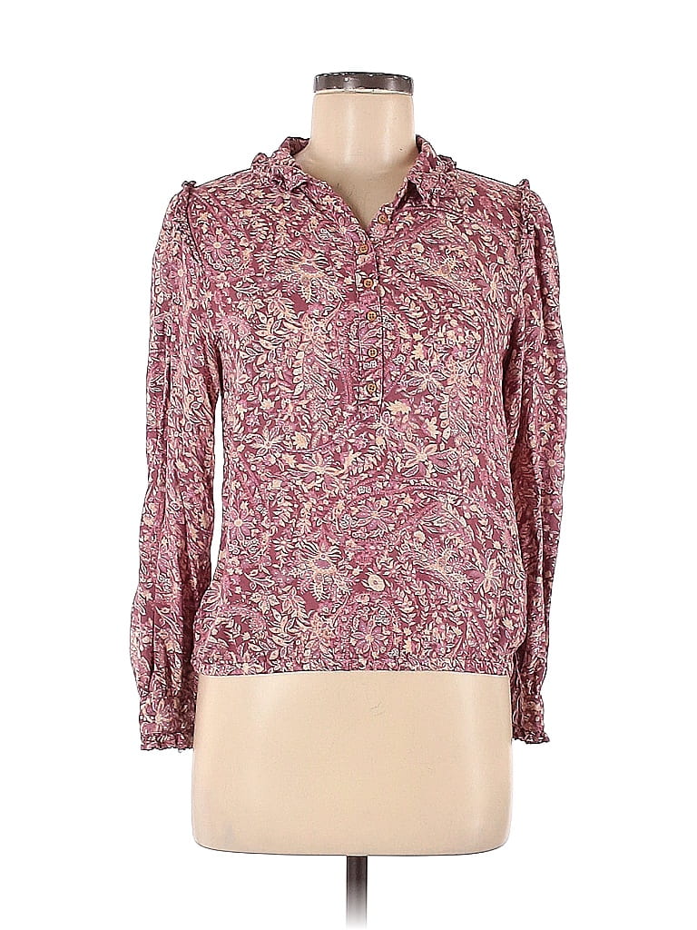 Lucky Brand 100% Viscose Paisley Burgundy Long Sleeve Blouse Size S - 89% off | ThredUp