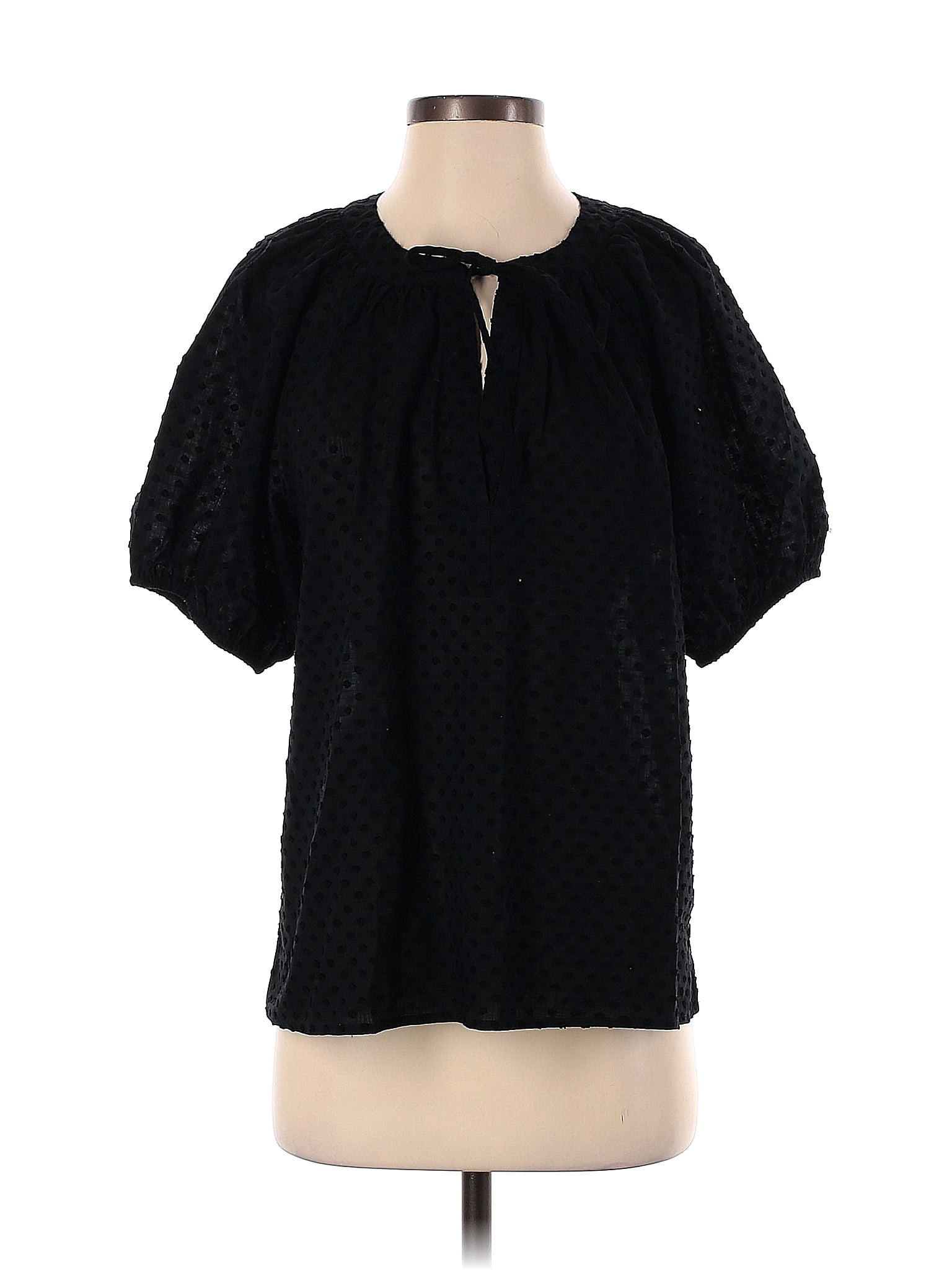 Ann Taylor Loft 100 Cotton Polka Dots Black Short Sleeve Top Size M