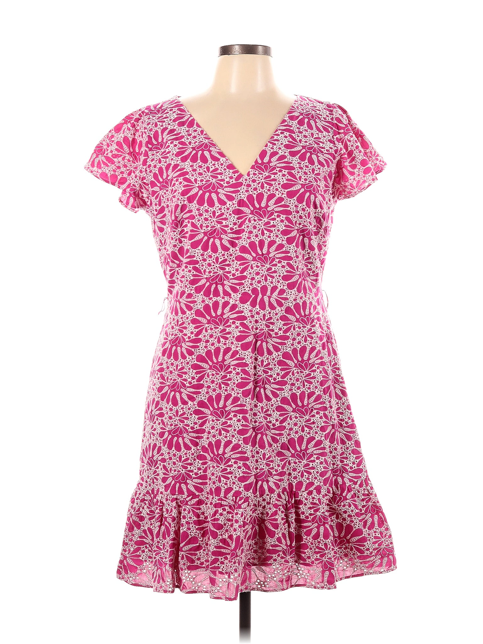 Ann Taylor Loft 100 Cotton Multi Color Pink Casual Dress Size 10 67
