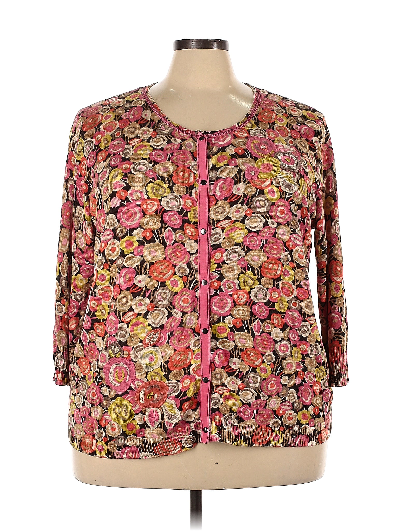 Sigrid Olsen Color Block Floral Multi Color Pink Cardigan Size 3X (Plus) - 74% off | thredUP