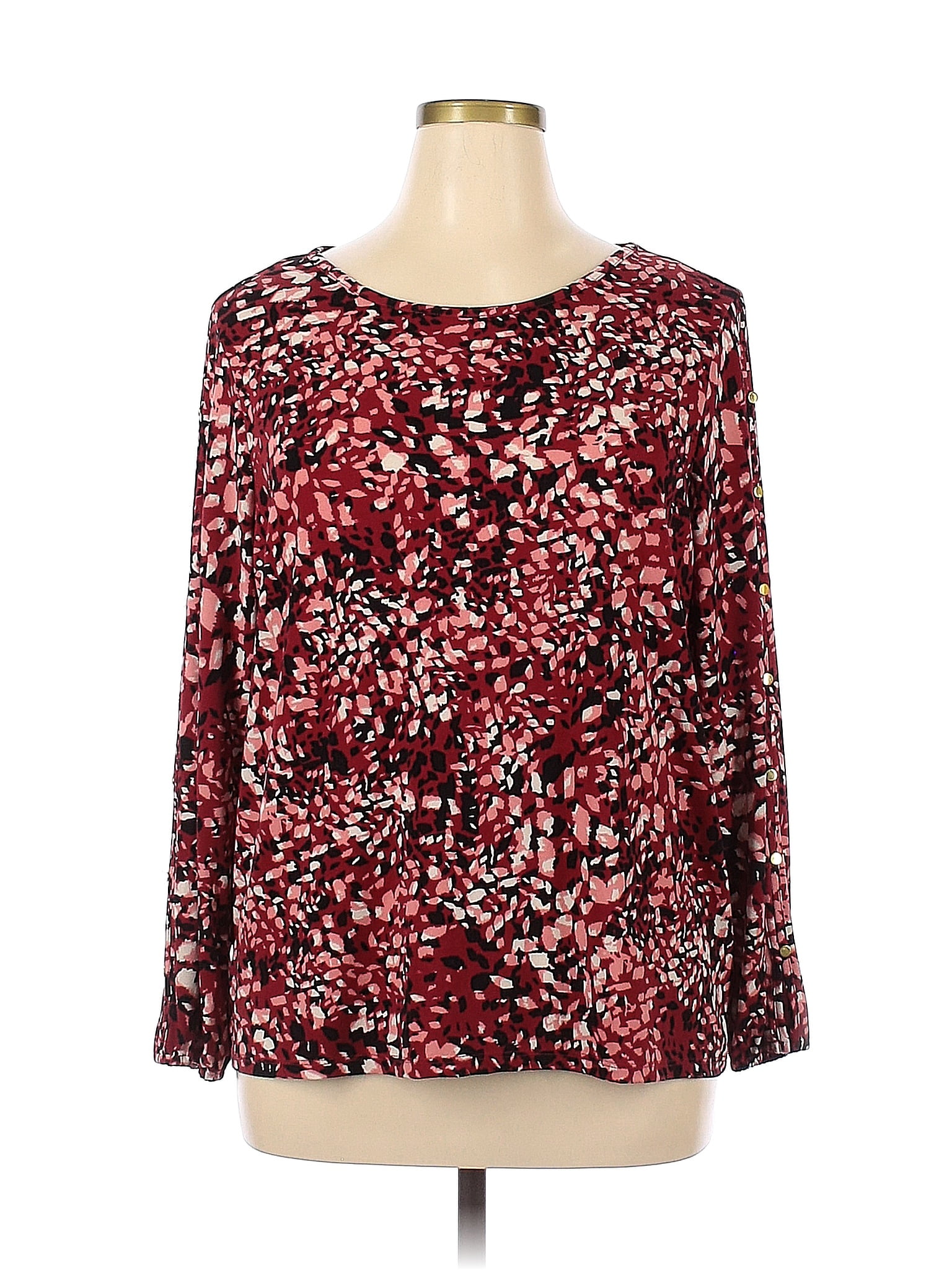 Roz & Ali Color Block Red Burgundy 3/4 Sleeve Blouse Size 1X (Plus ...