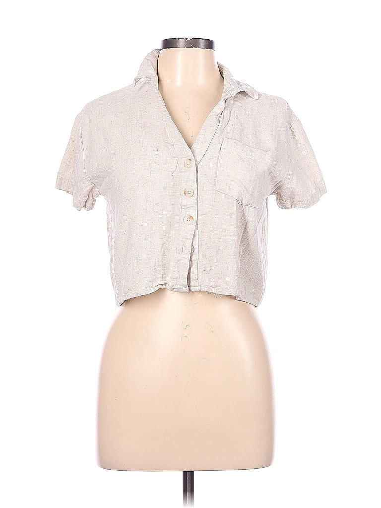Love Notes Tan Short Sleeve Button-Down Shirt Size L - 44% off | ThredUp