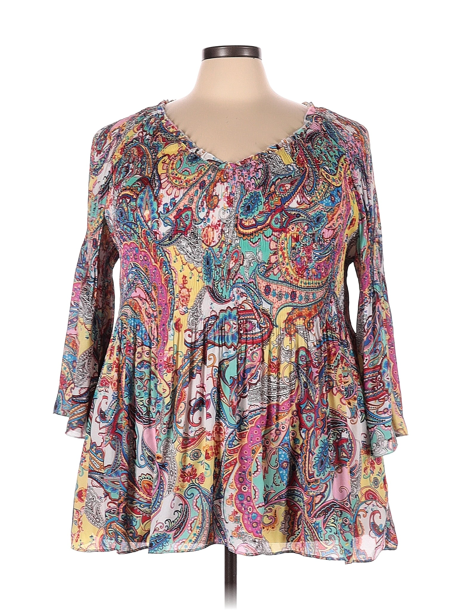 Spense 100% Polyester Paisley Multi Color Gray Long Sleeve Blouse Size ...