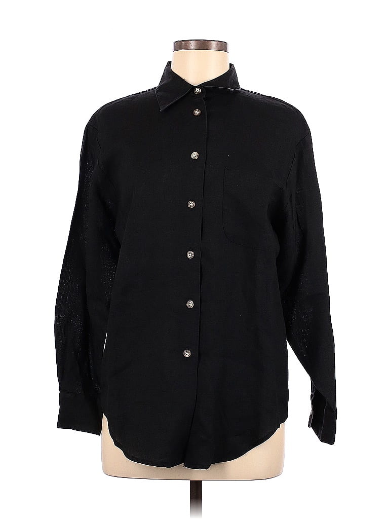 Mark Shale 100% Irish Linen Black Long Sleeve Button-Down Shirt Size M ...