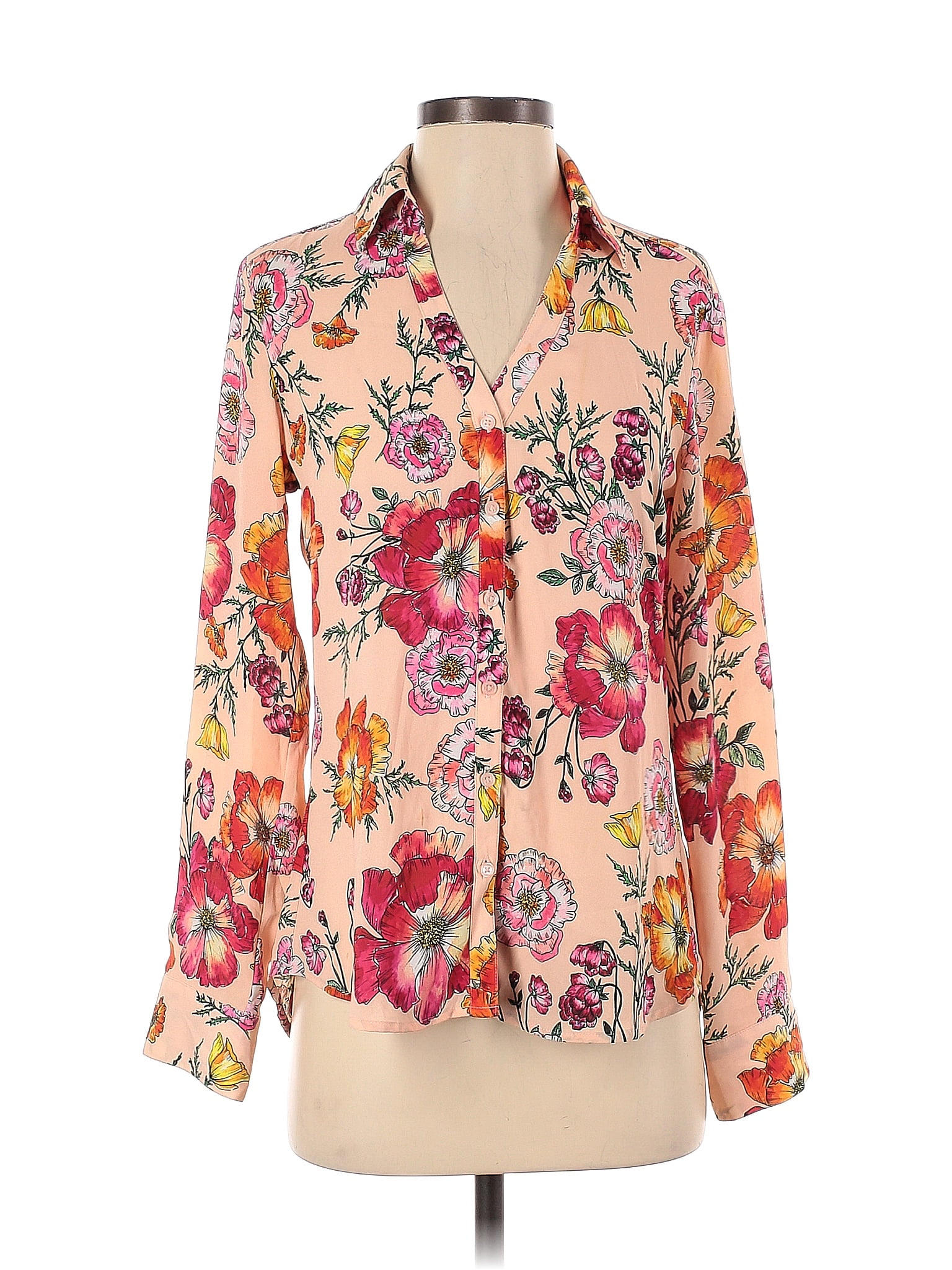 Express 100 Polyester Floral Pink Long Sleeve Blouse Size S 68 Off