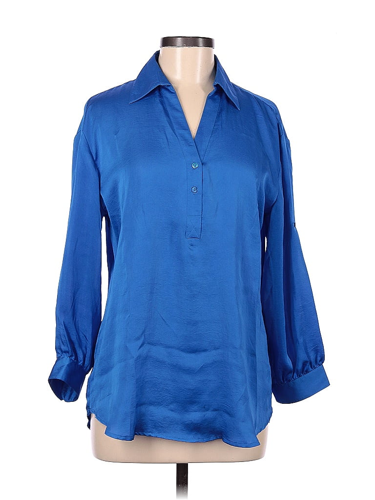 Violet And Claire 100 Polyester Solid Blue Long Sleeve Blouse Size M