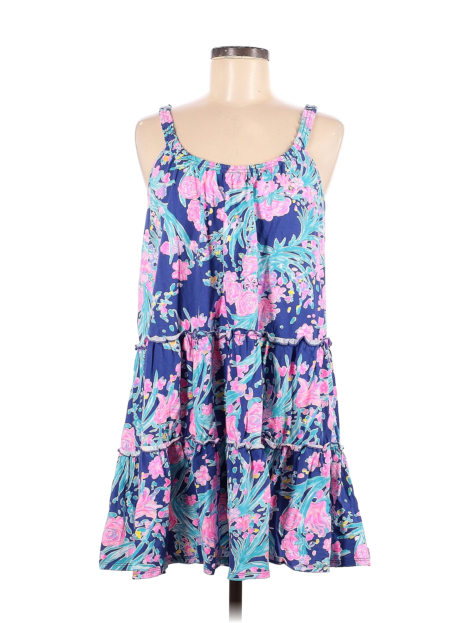 Lilly Pulitzer 100 Cotton Floral Multi Color Blue Casual Dress Size M