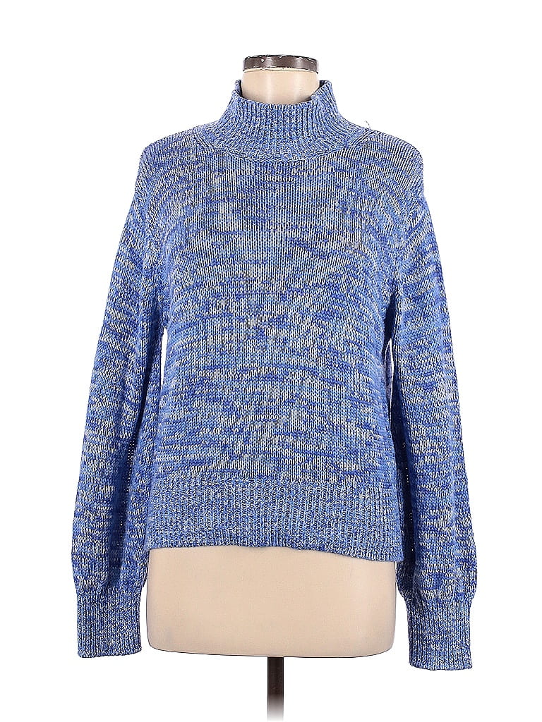 French Connection Color Block Marled Blue Turtleneck Sweater Size M ...