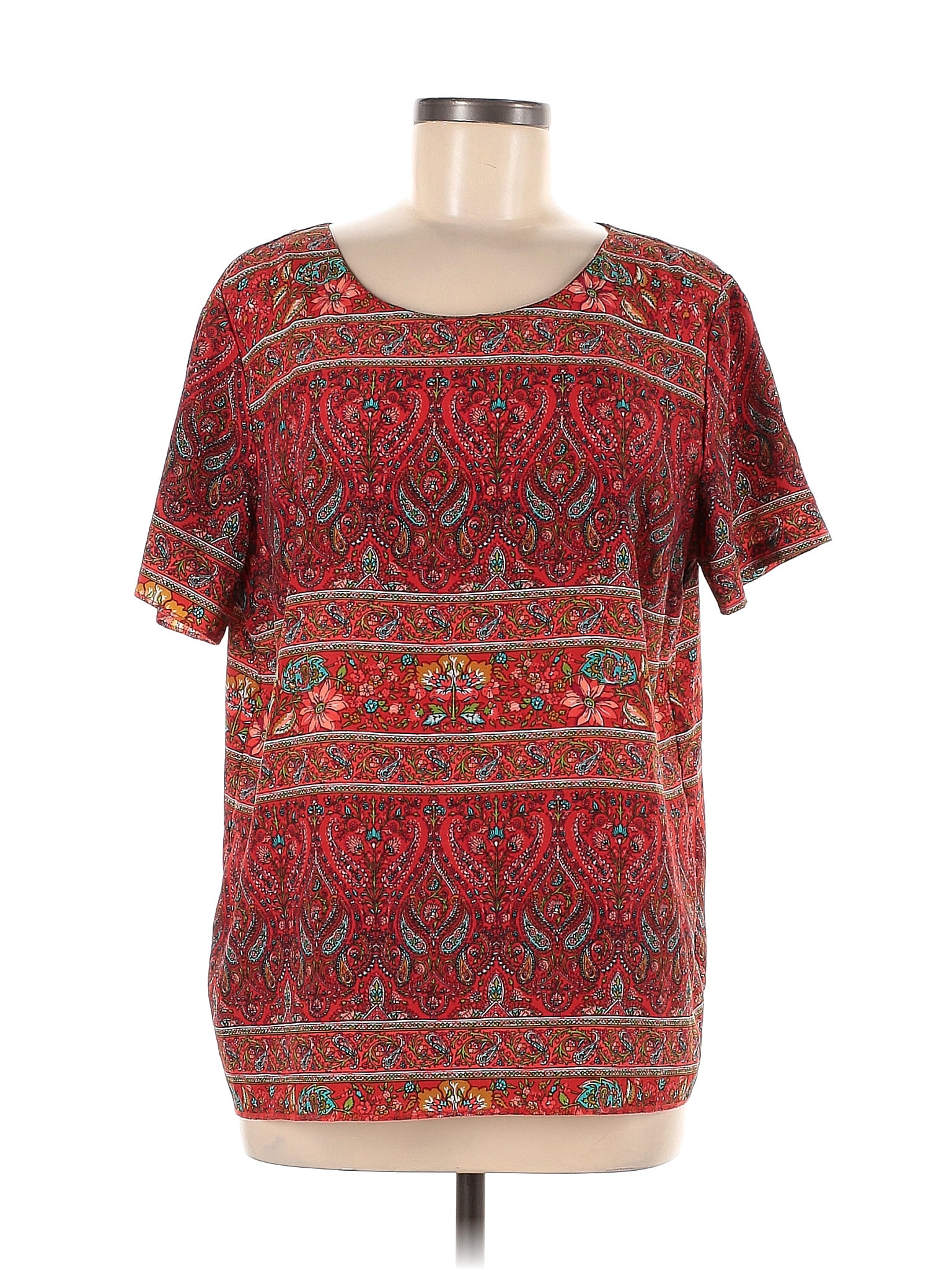 J Crew Factory Store 100 Polyester Red Short Sleeve Blouse Size L 68