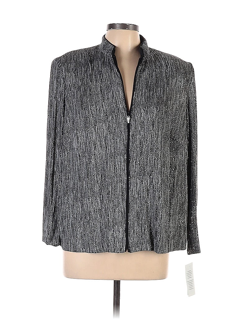Alex Evenings Graphic Solid Metallic Gray Jacket Size 1X (Plus) - 70% ...