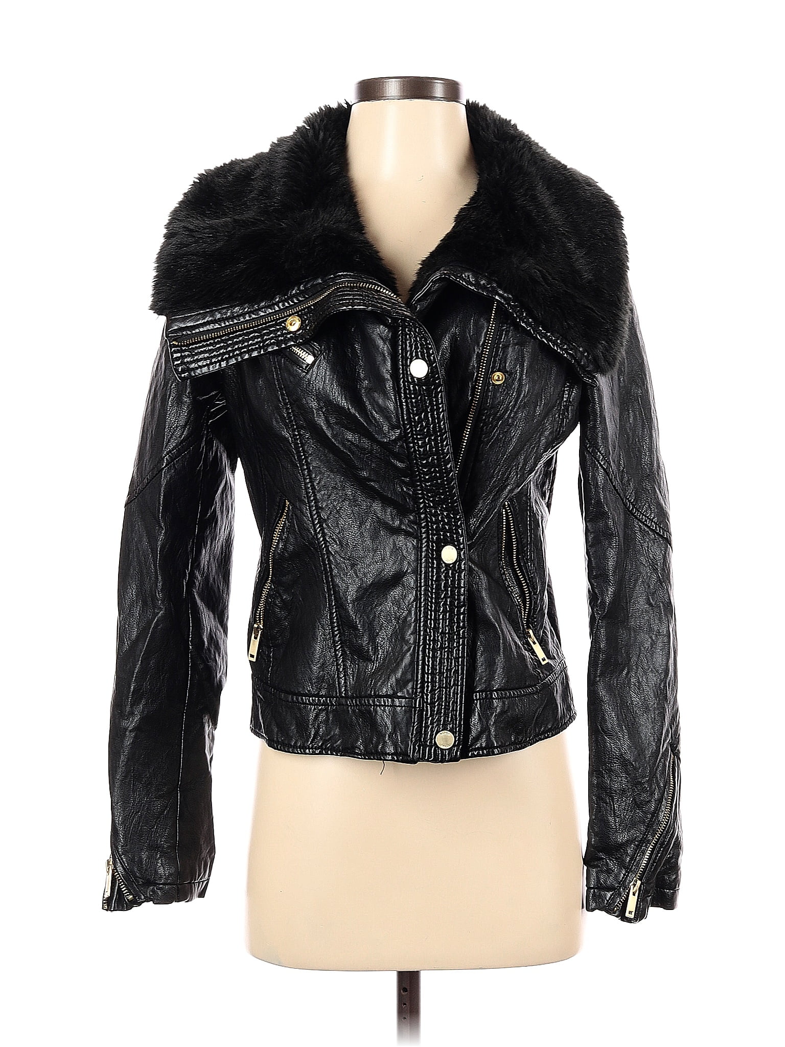 Black Rivet 100% Polyurethane Black Faux Leather Jacket Size S - 67% ...