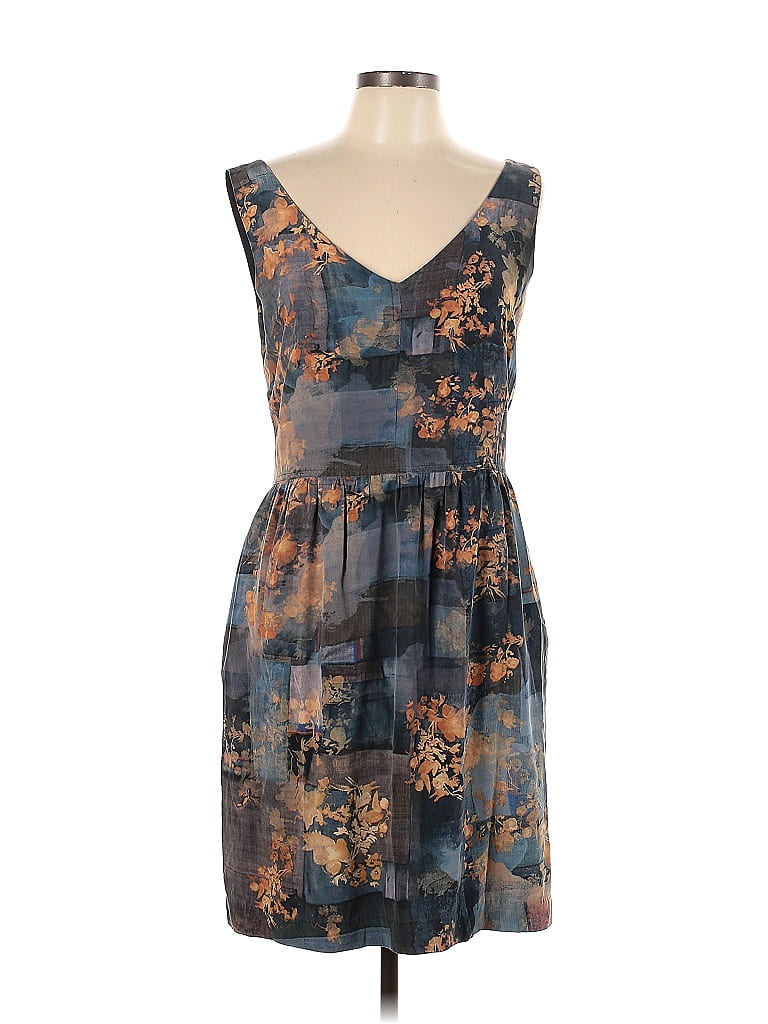 Peruvian Connection 100 Silk Floral Multi Color Blue Casual Dress Size