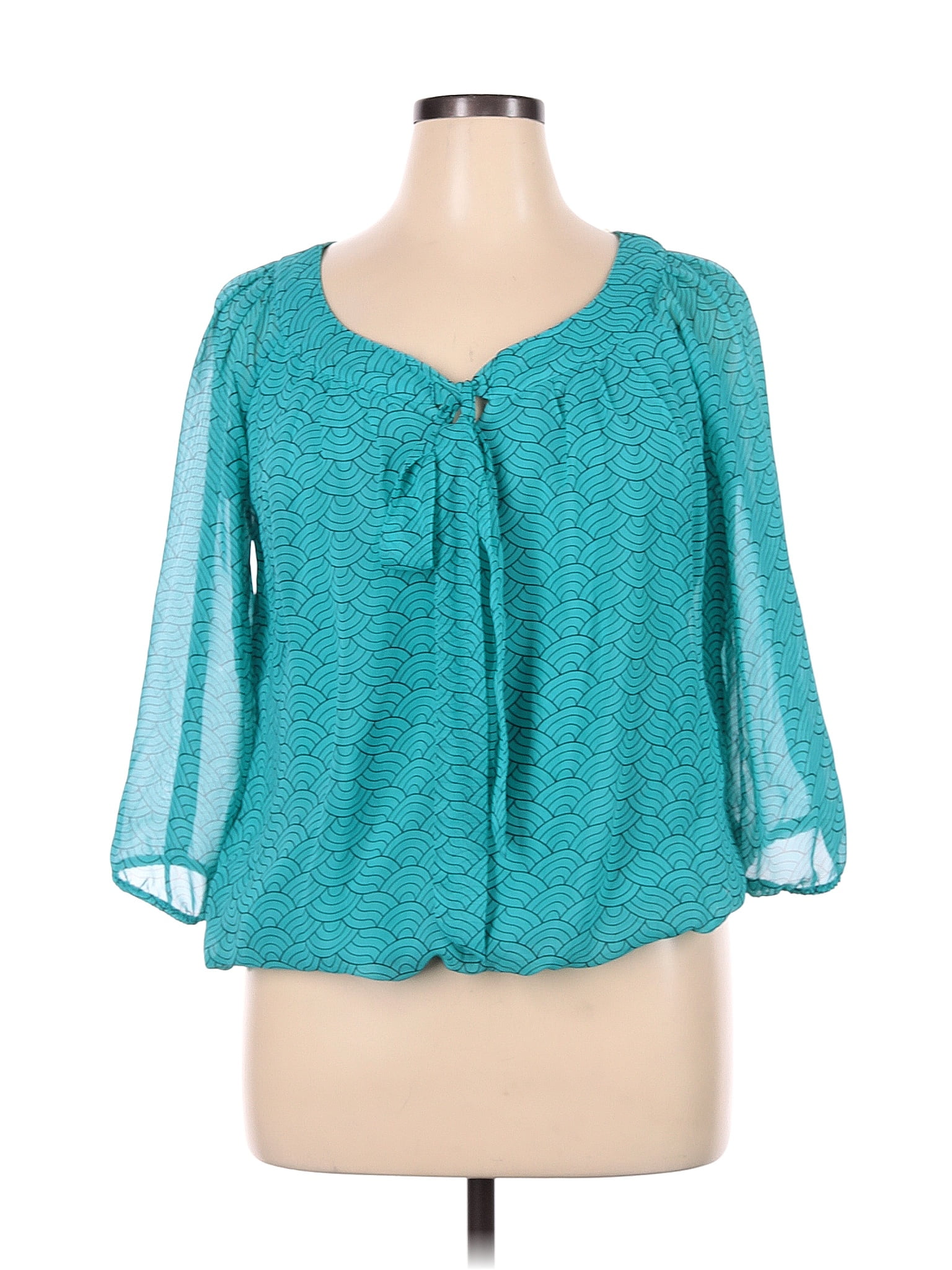 Dressbarn 100 Polyester Teal Long Sleeve Blouse Size 1x Plus 52