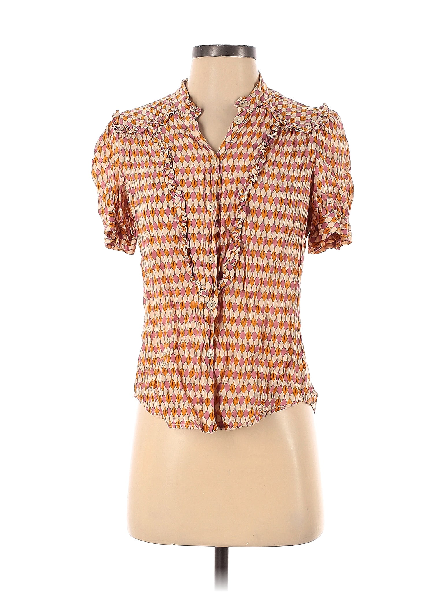French Connection Orange Short Sleeve Button Down Shirt Size 2 75